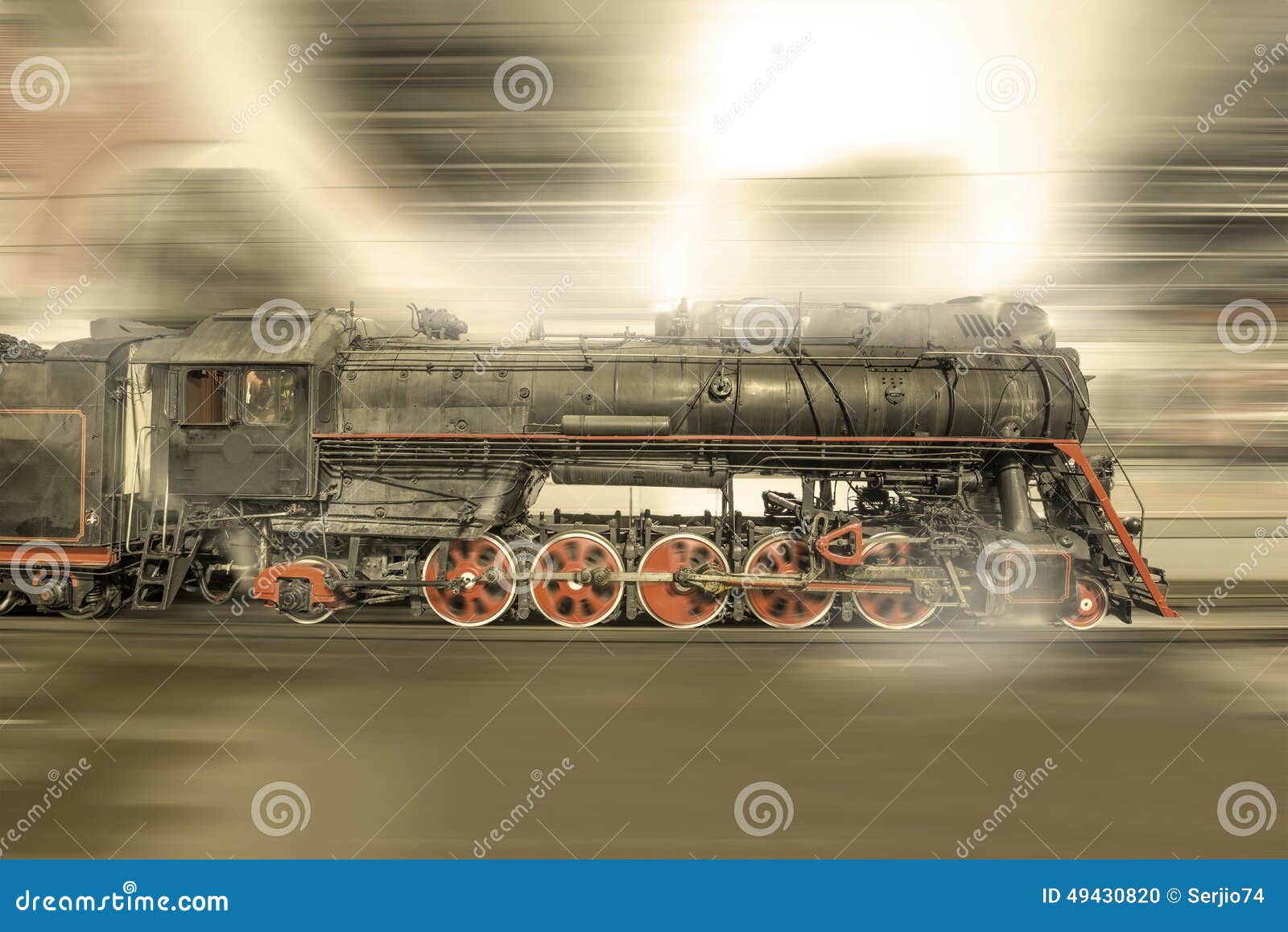 Steam Train Goes Fast on the Night Station Background. Stock Photo ...