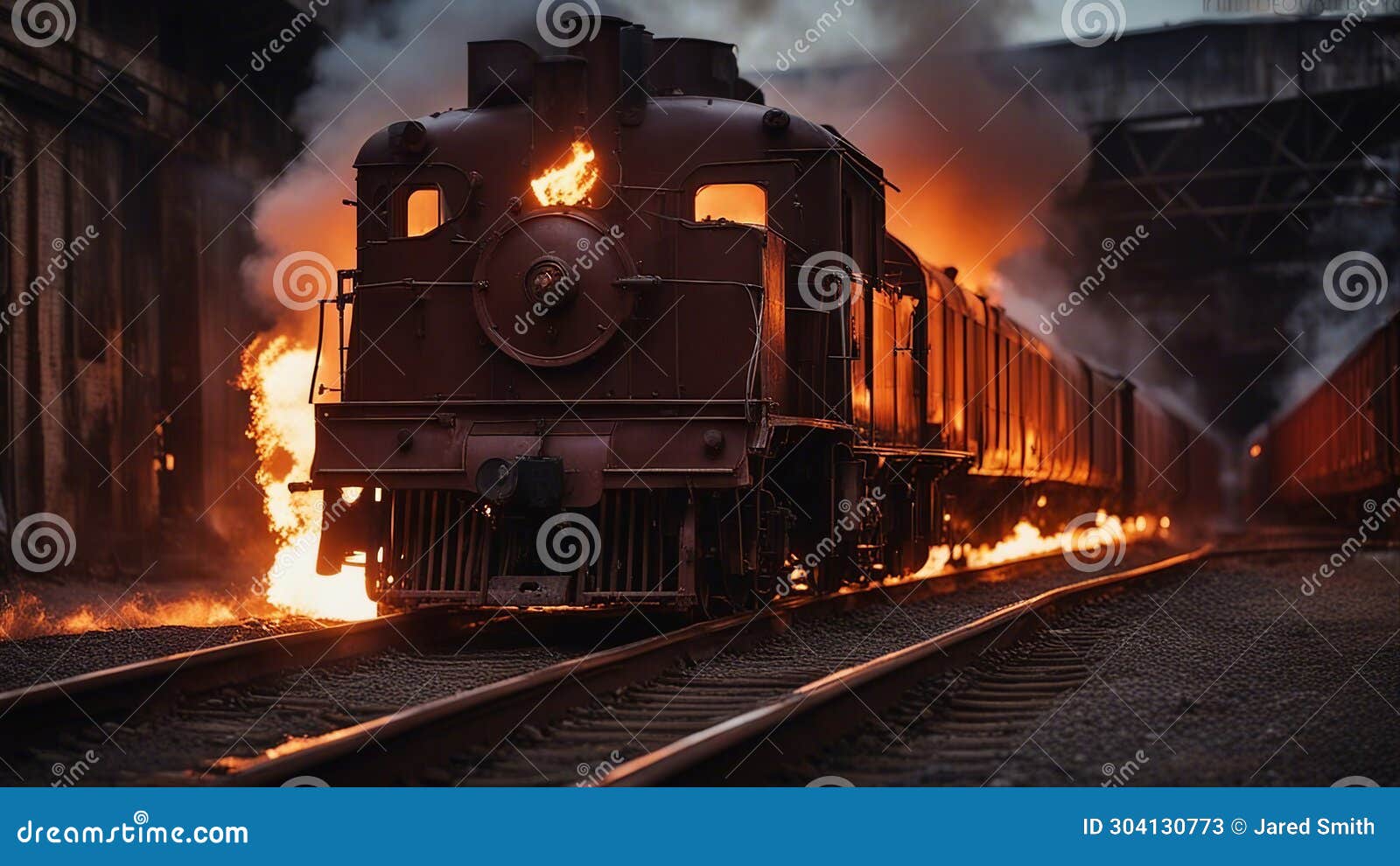 Steam Train at Night a Burning Classic Train on Fire, Explosion Flames ...