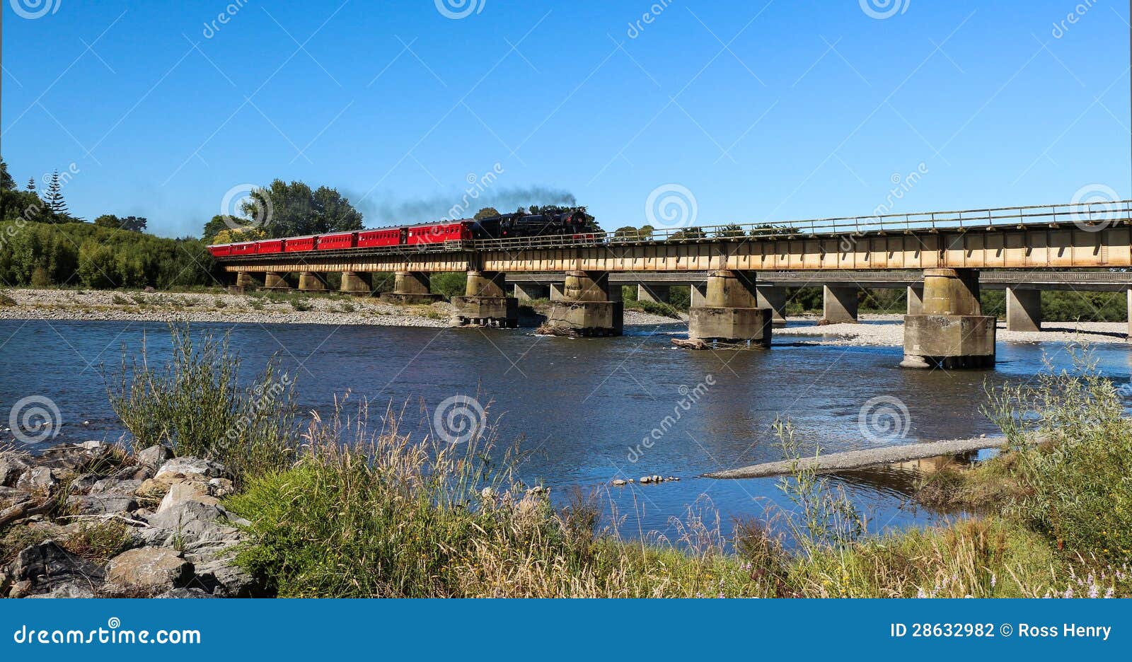 Steam Train Over River stock photo. Image of historical - 28632982