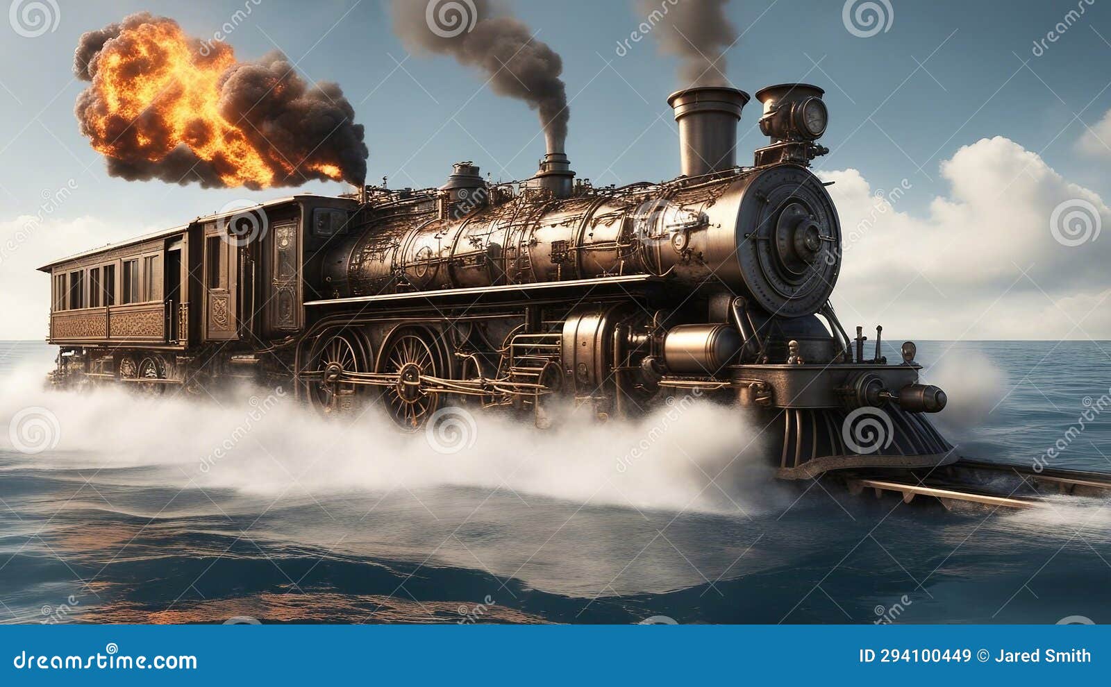 Steam Train on the Railway _A Burning, Steampunk Train Exploding on ...