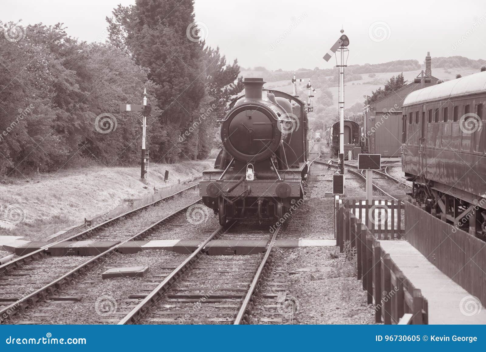 Steam Train on Railway Tracks Stock Image - Image of sepia, black: 96730605