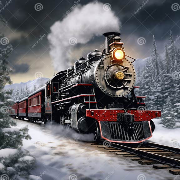 Steam train in the snow stock illustration. Illustration of steam ...