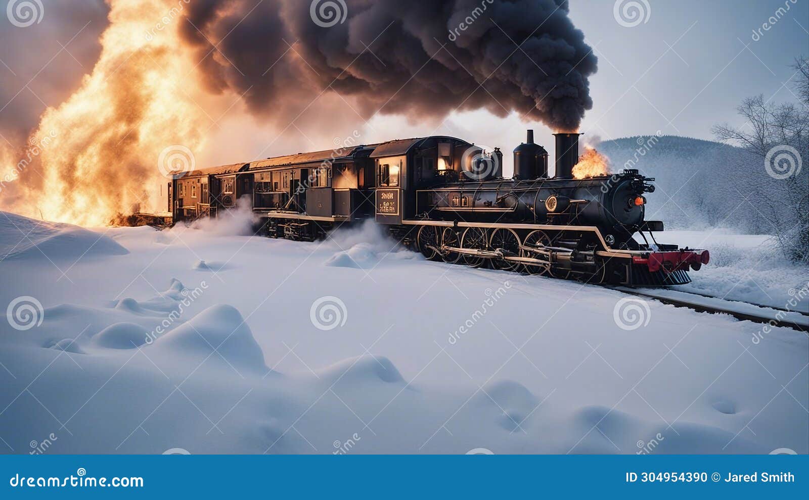 Steam Train in the Snow Exploding, a Steam Train Burning, on Fire ...