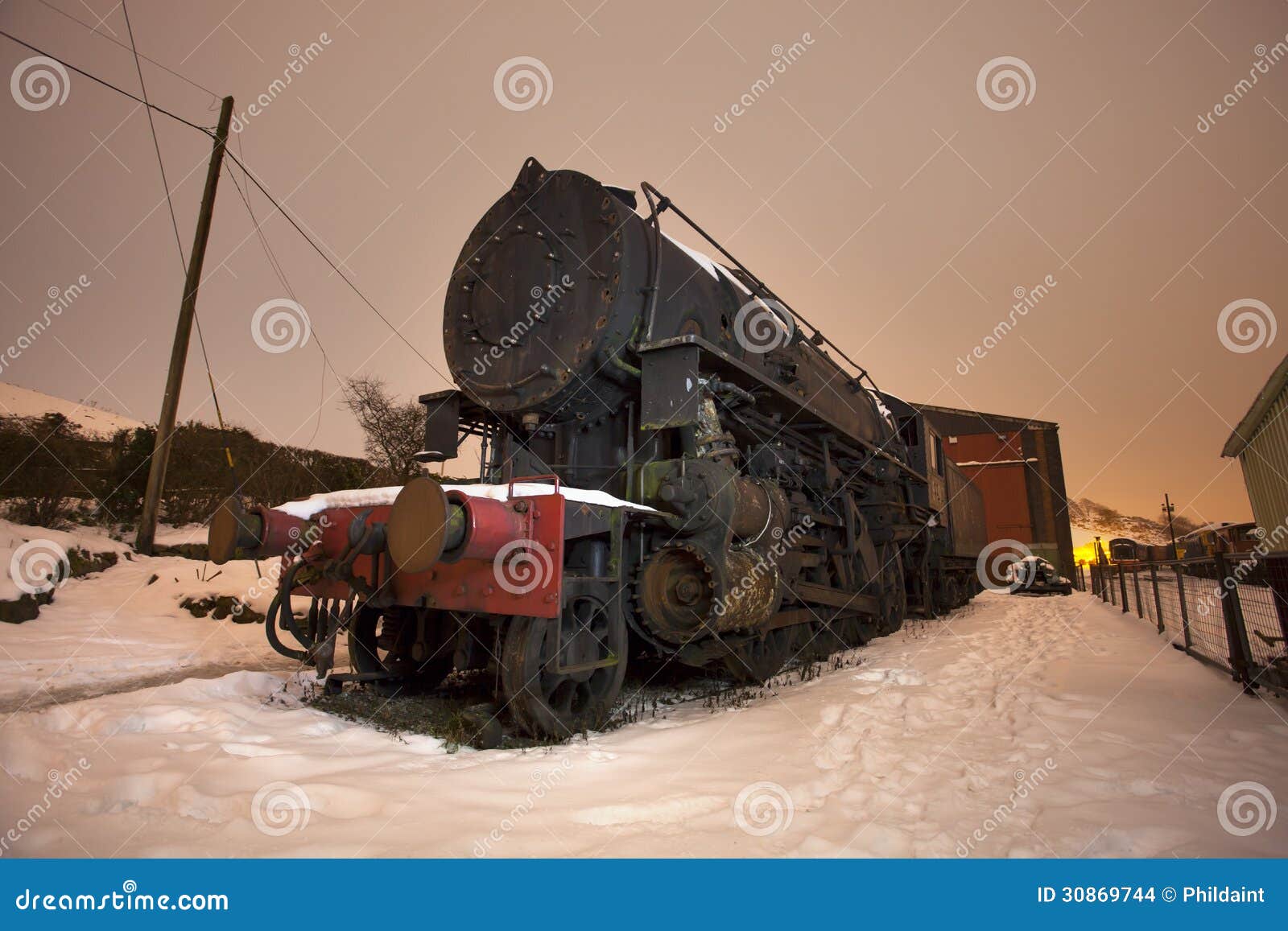 Steam train in snow stock photo. Image of engine, dark - 30869744