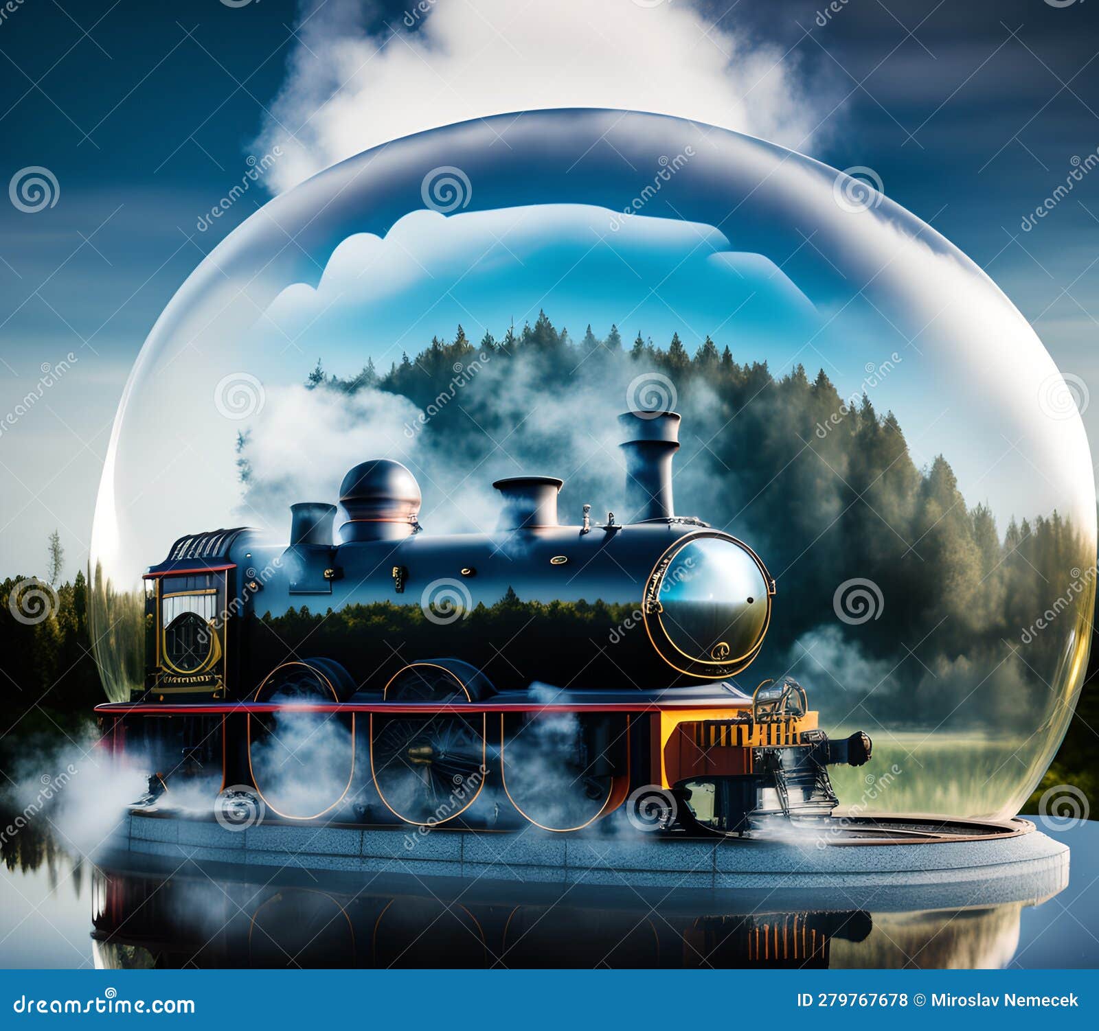 Steam Train and Soap Bubble, Generative AI Illustration Stock ...