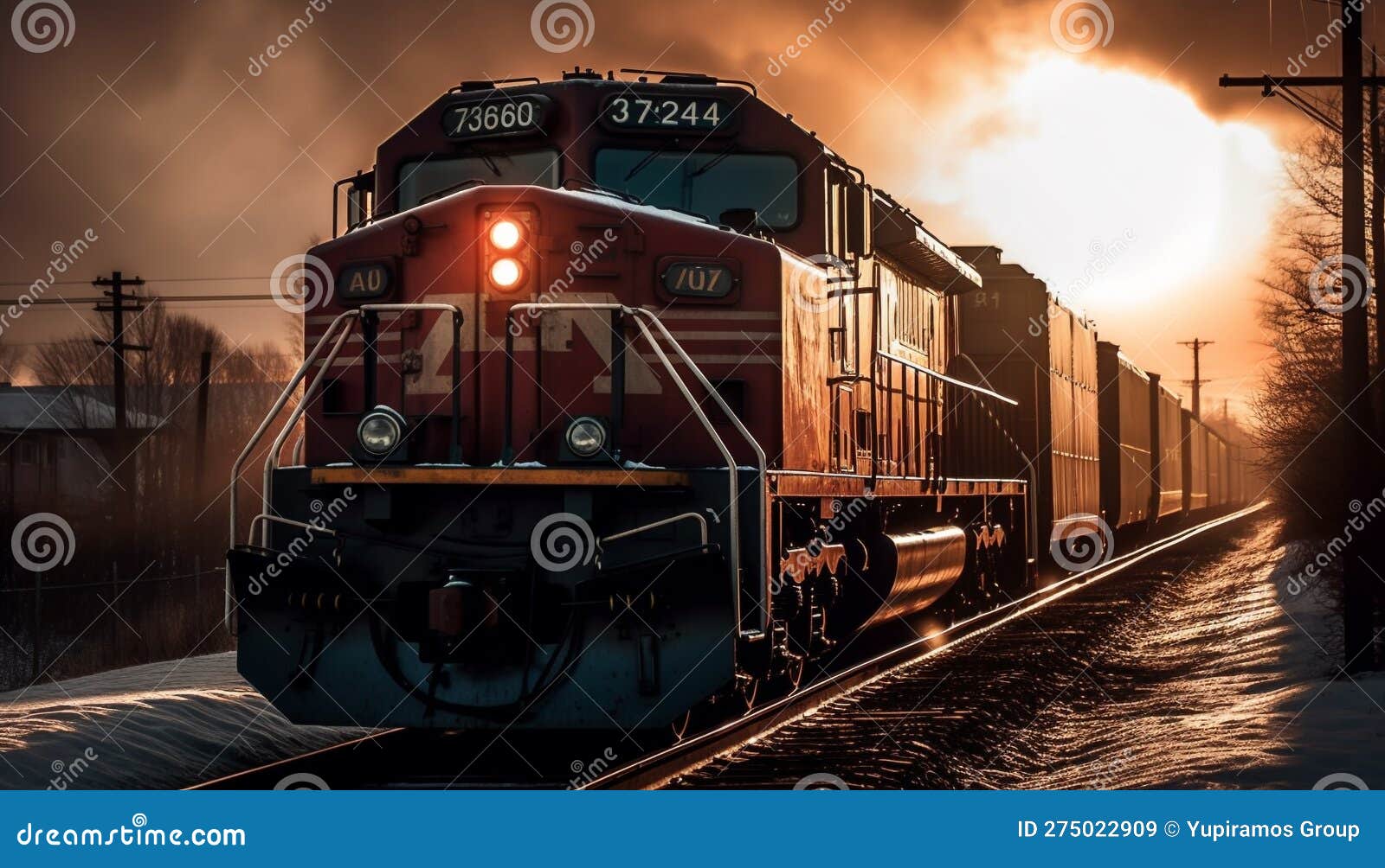 Steam Train Speeds through Sunset, Transporting Freight Generative AI ...