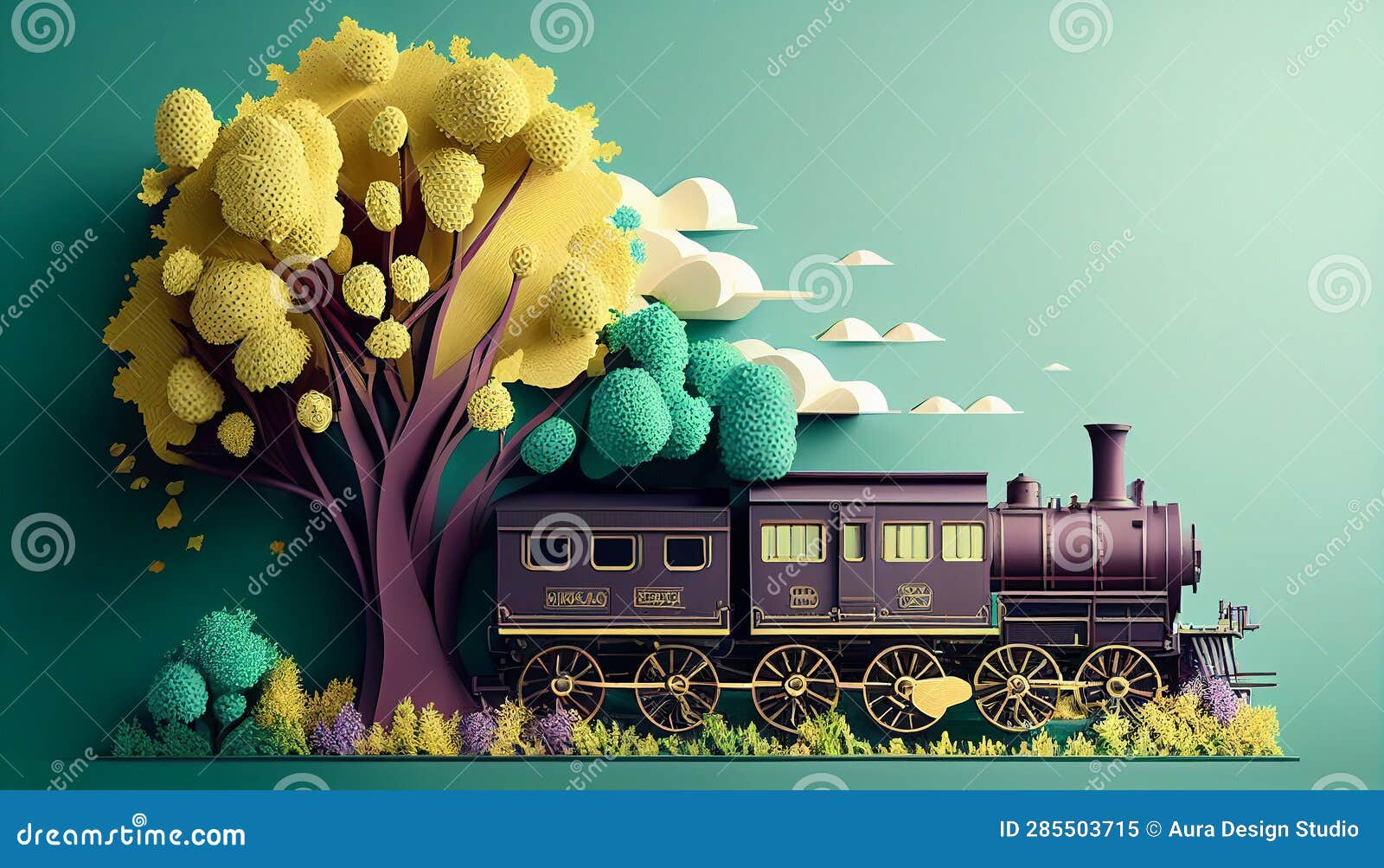 Steam Train in the Spring Background. Generative AI Stock Illustration ...