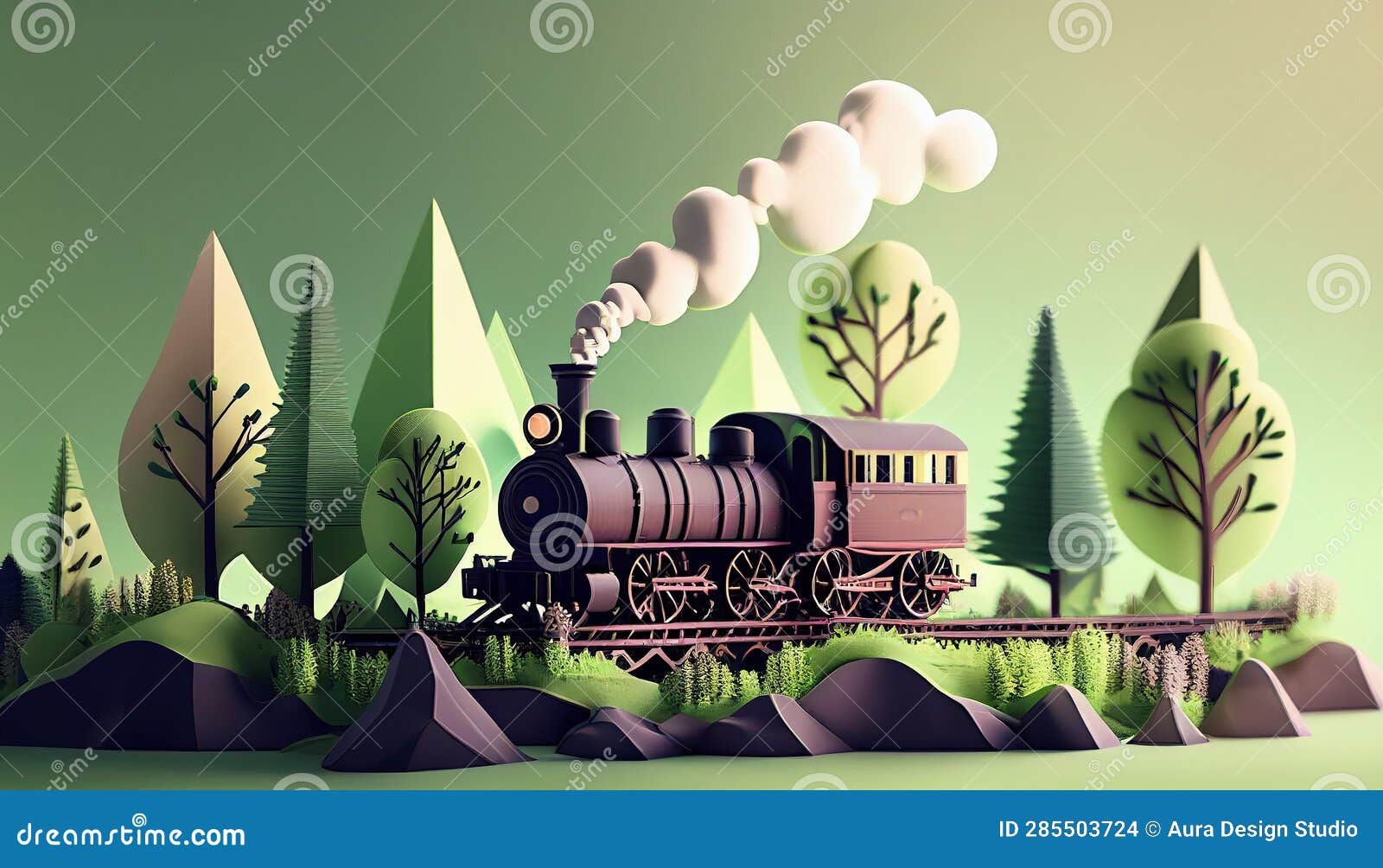 Steam Train in the Spring Background. Generative AI Stock Illustration ...