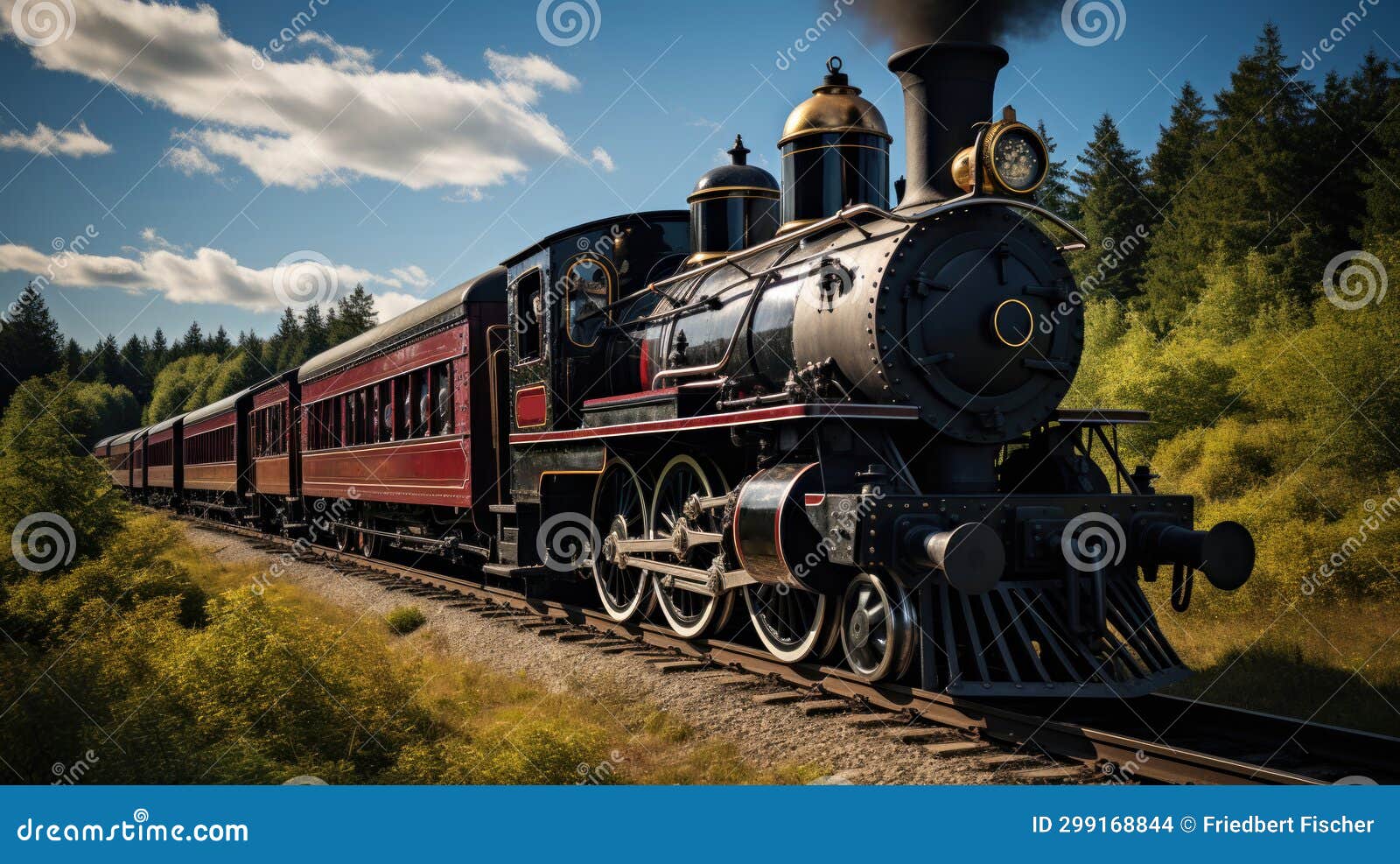 A Steam Train Traveling Down Train Tracks Next To a Forest Stock Photo ...