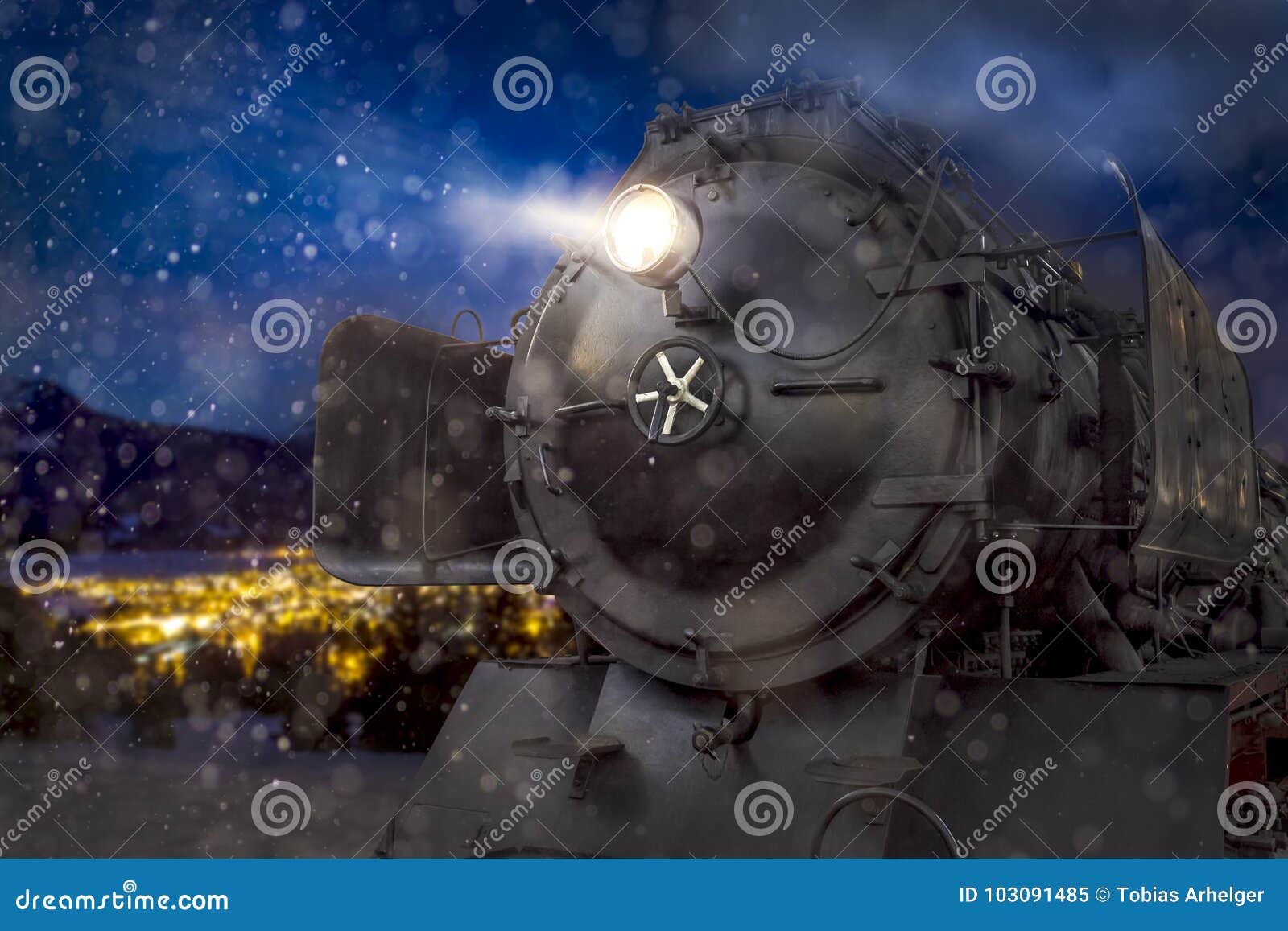 Steam Train in a Winter Night Stock Image - Image of snow, blue: 103091485