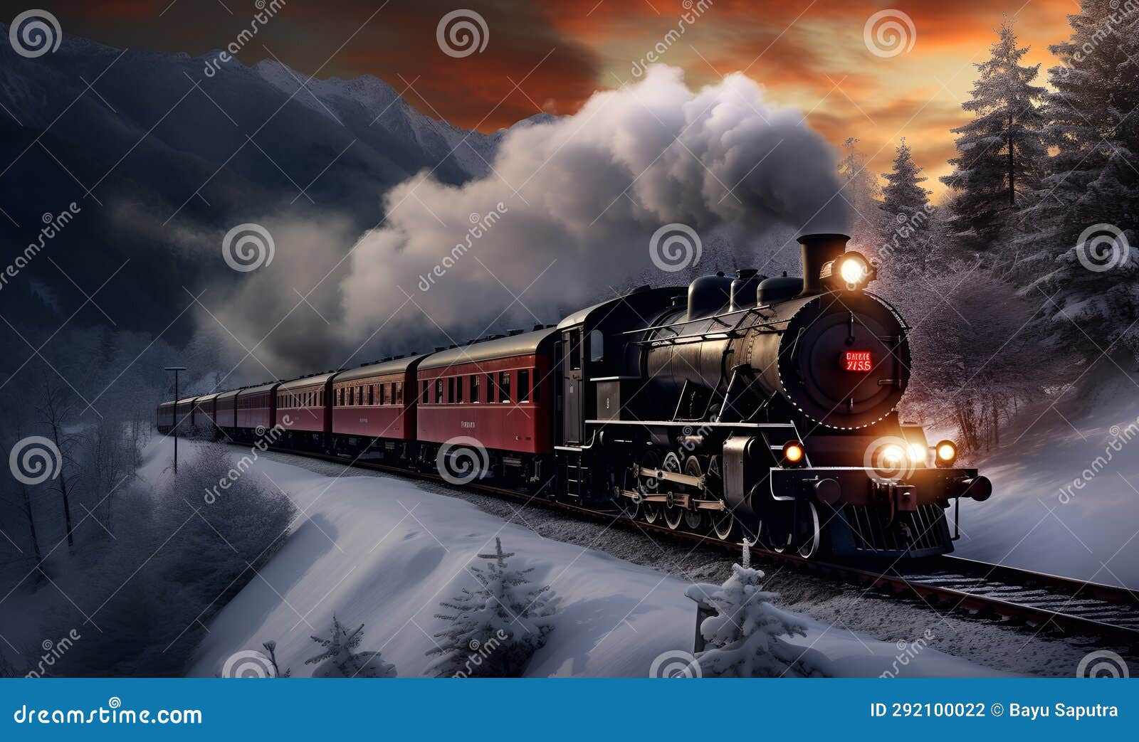 Steam Train in Winter Road Full of Snow, Ai Generative Stock ...