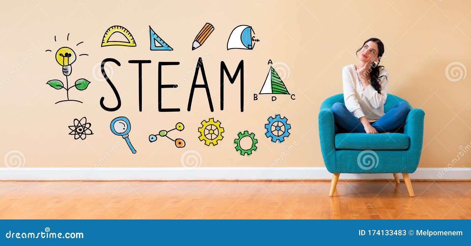 STEAM with Woman in a Thoughtful Pose Stock Image - Image of innovative ...