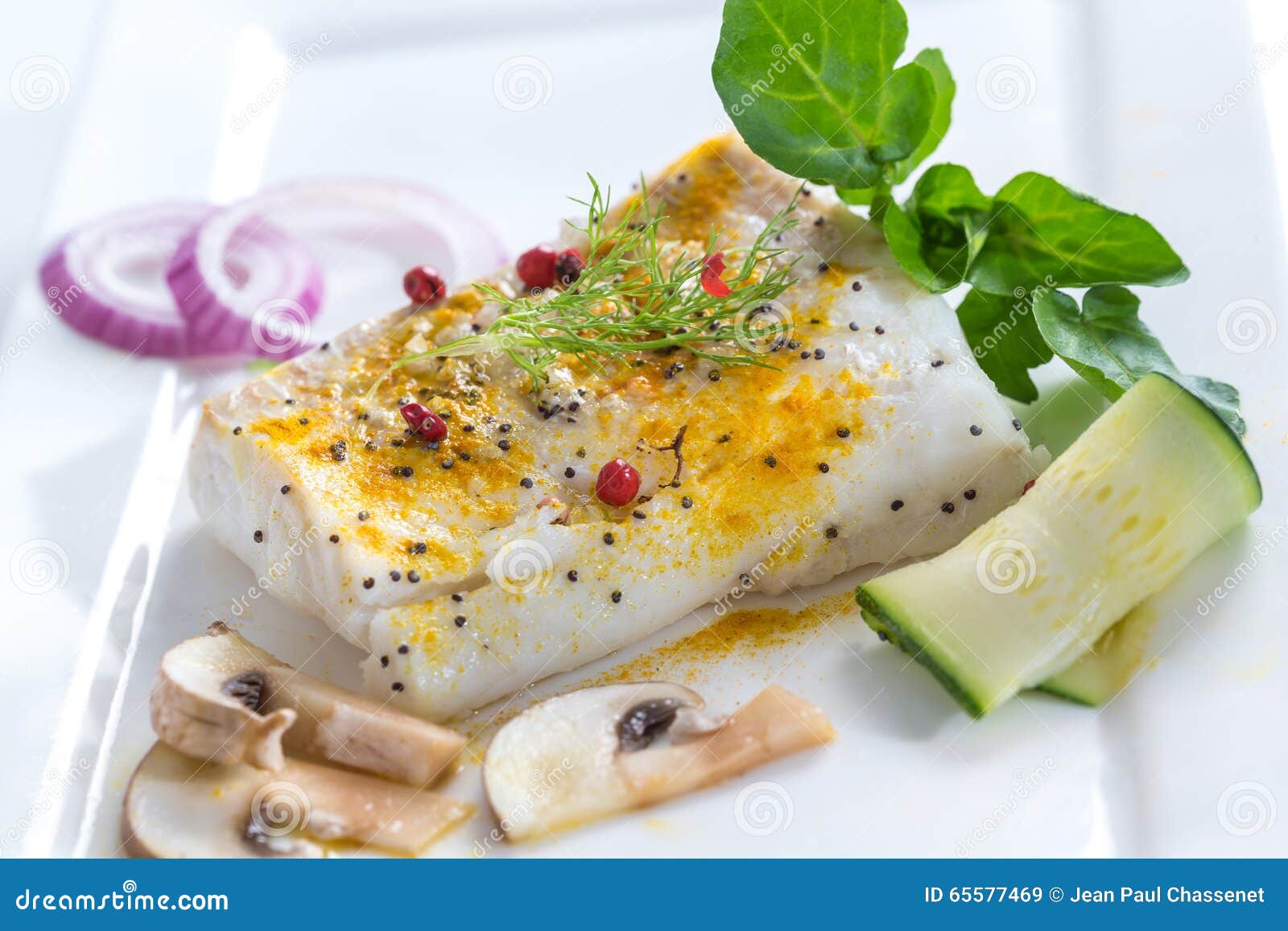 Steamed Atlantic Cod Fish with Spices and Vegetable Stock Image - Image ...