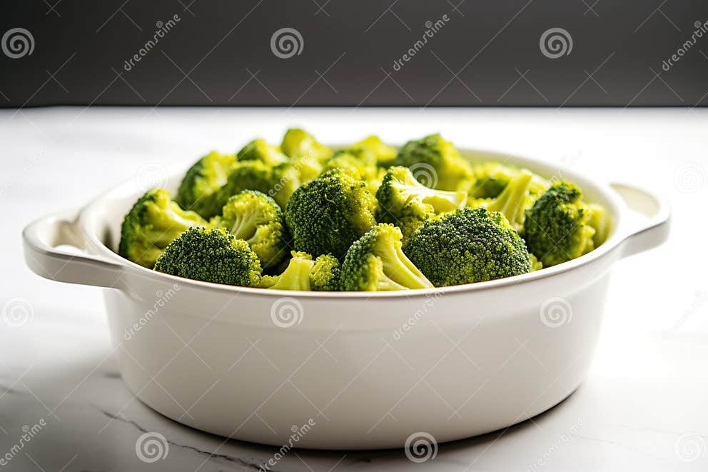 Steamed Broccoli in a White Serving Bowl Stock Photo - Image of steamed ...