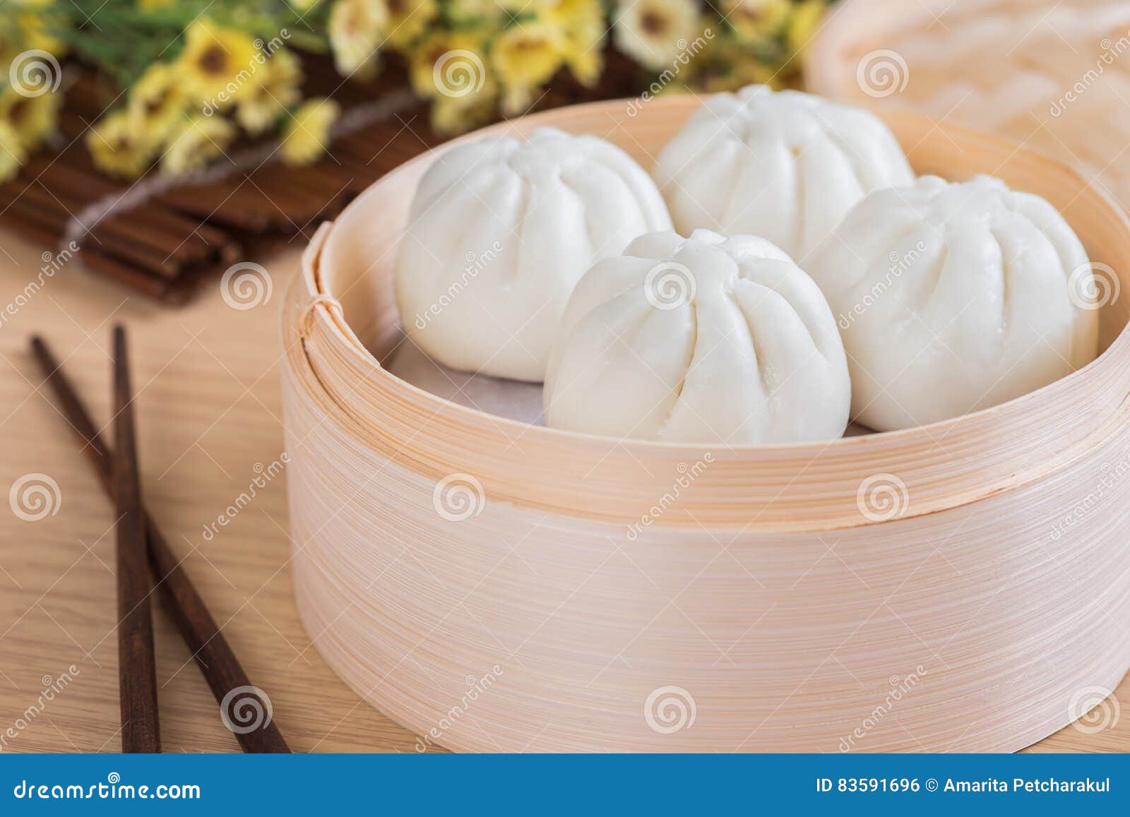 Steamed Buns in Bamboo Steamer Basket Stock Photo - Image of bread ...