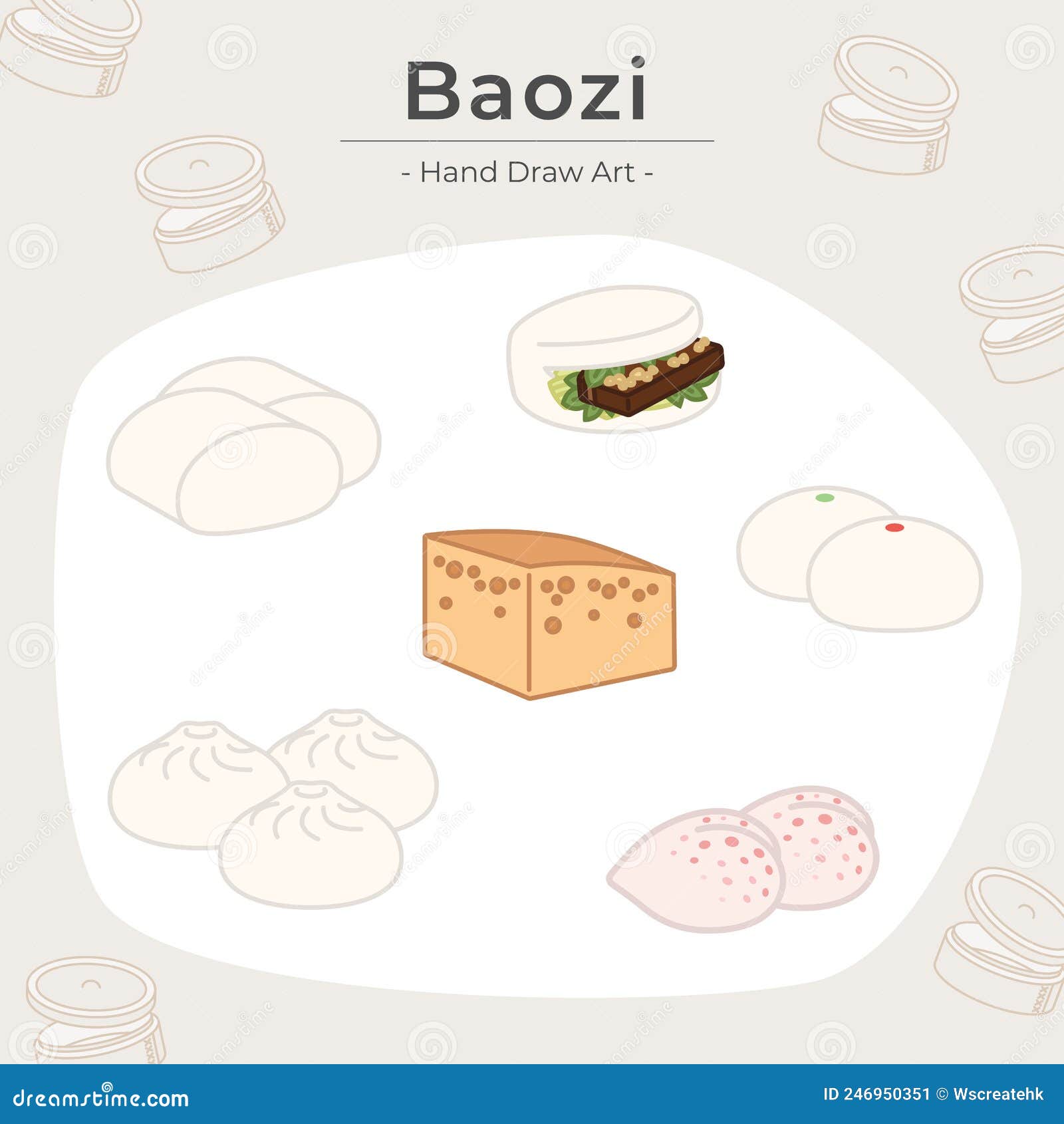 Steamed Chinese Bread Baozi Hand Draw Icon Set Royalty-Free Stock ...