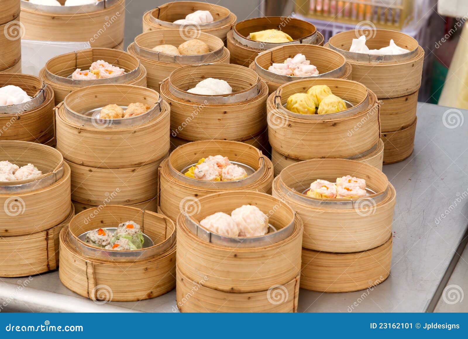 Steamed Dim Sum In Bamboo Trays Stock Image - Image: 23162101