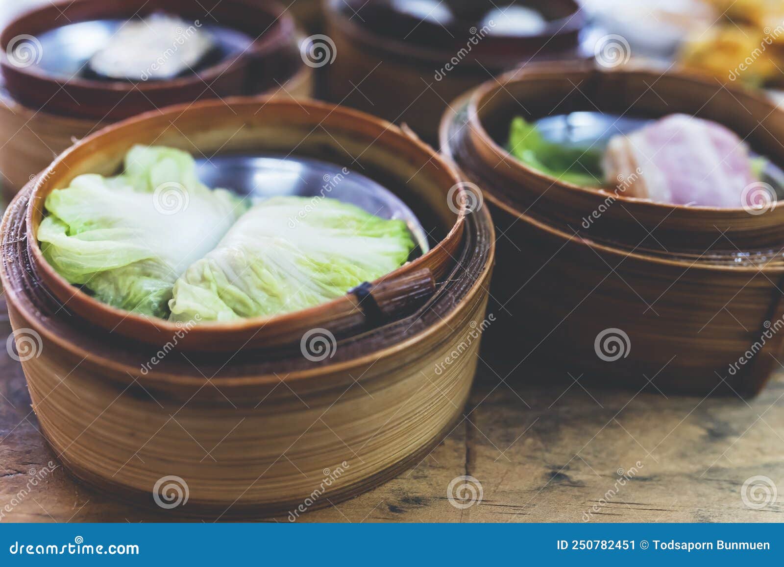Steamed Dim Sum Packed in Bamboo Containers Stock Image - Image of ...