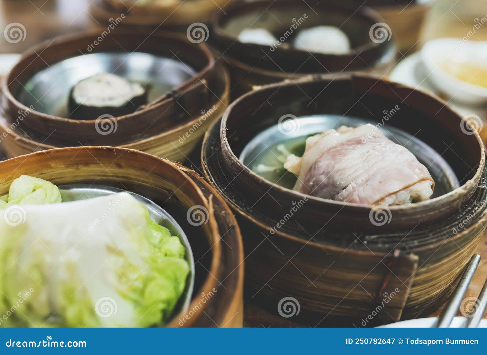 Steamed Dim Sum Packed in Bamboo Containers Stock Image - Image of ...