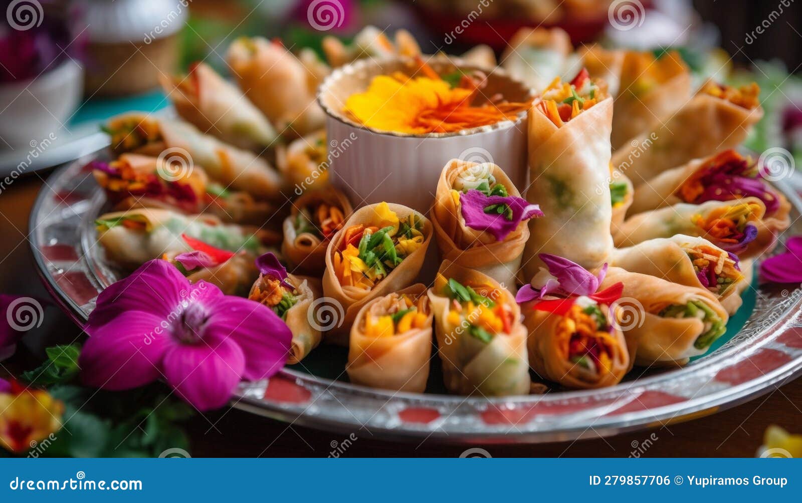 Steamed Dim Sum, Pork Dumplings, and Vegetable Spring Rolls Generated ...