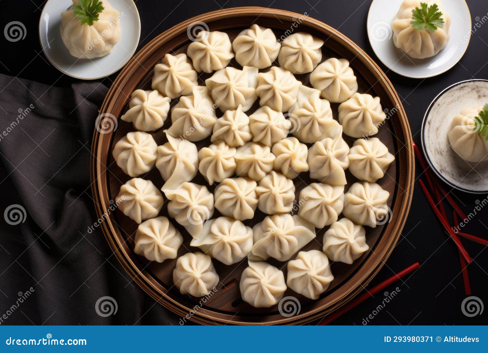 Steamed Dumplings Arranged in a Circle on a Wide Platter Stock ...