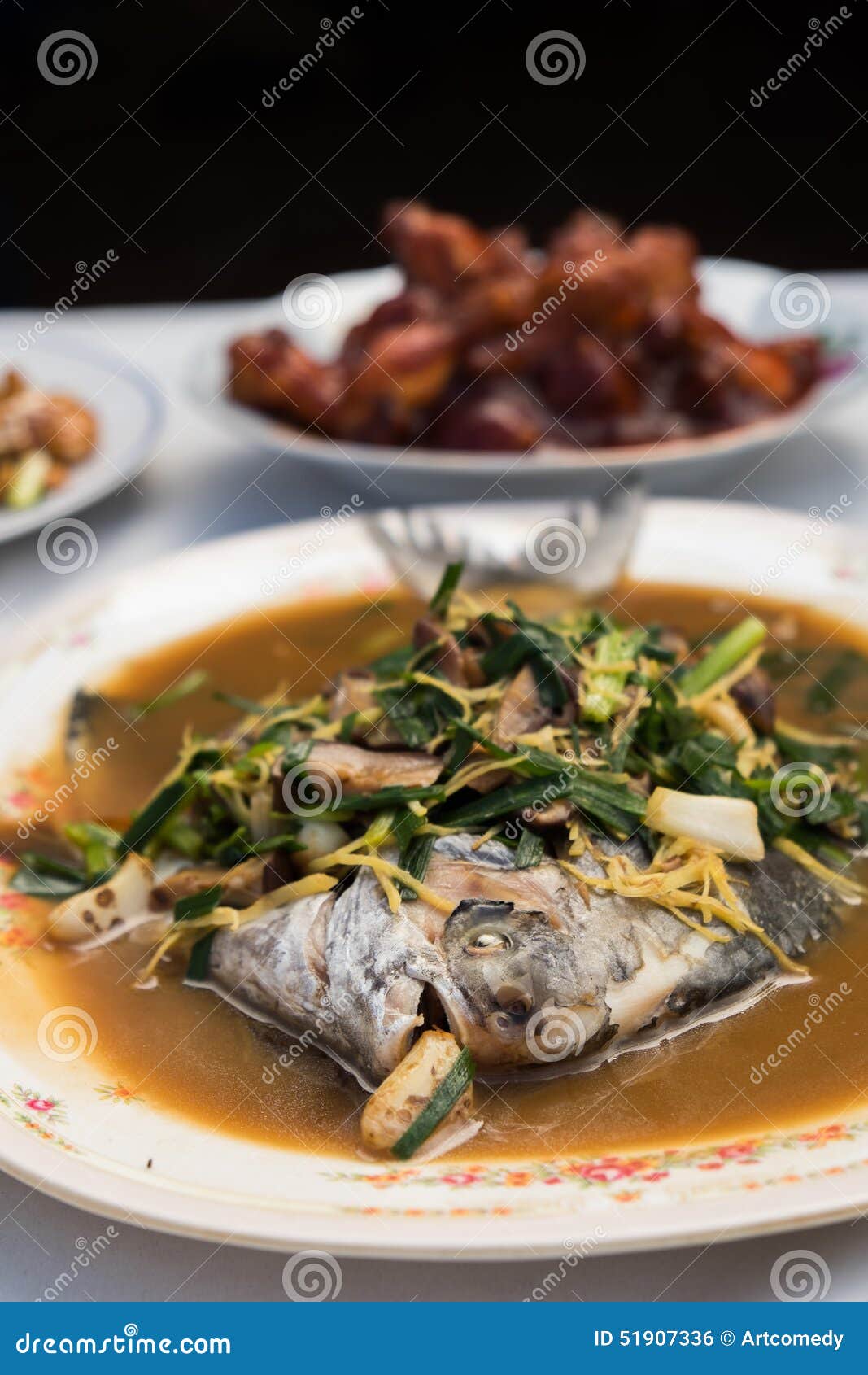 Steamed fish chinese style stock photo. Image of onion - 51907336