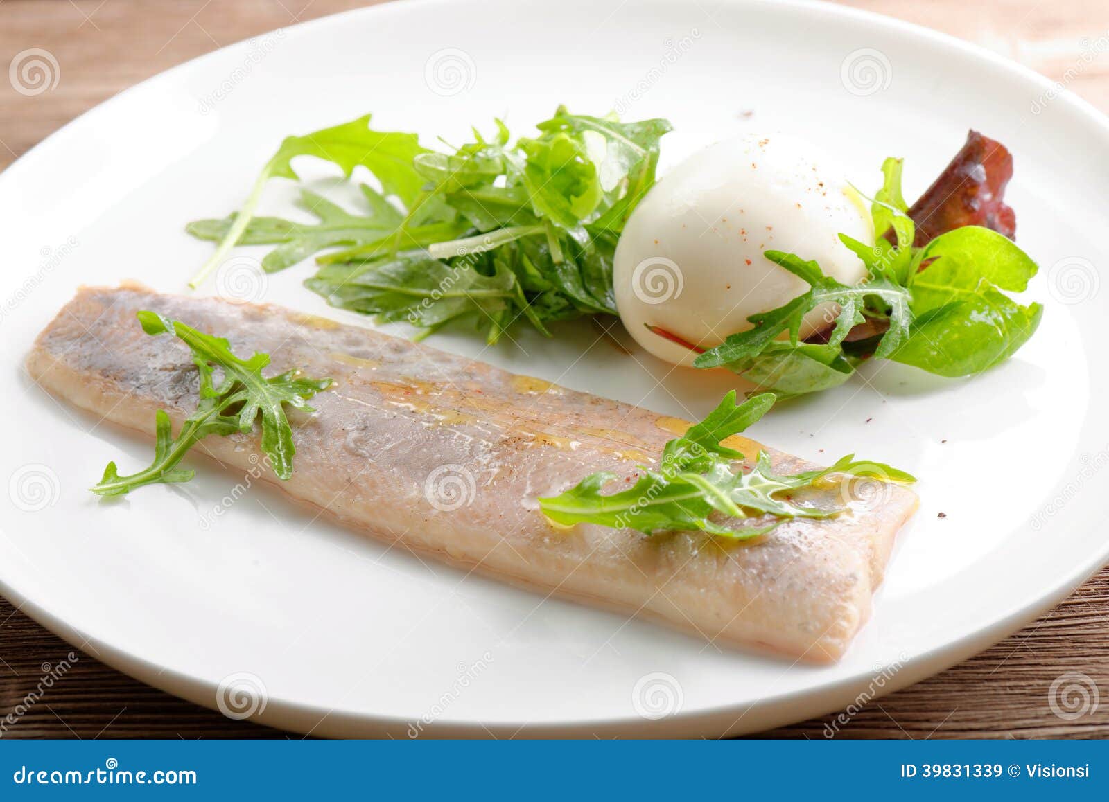 Steamed Fish Fillet with Egg and Salad Stock Image - Image of lard ...