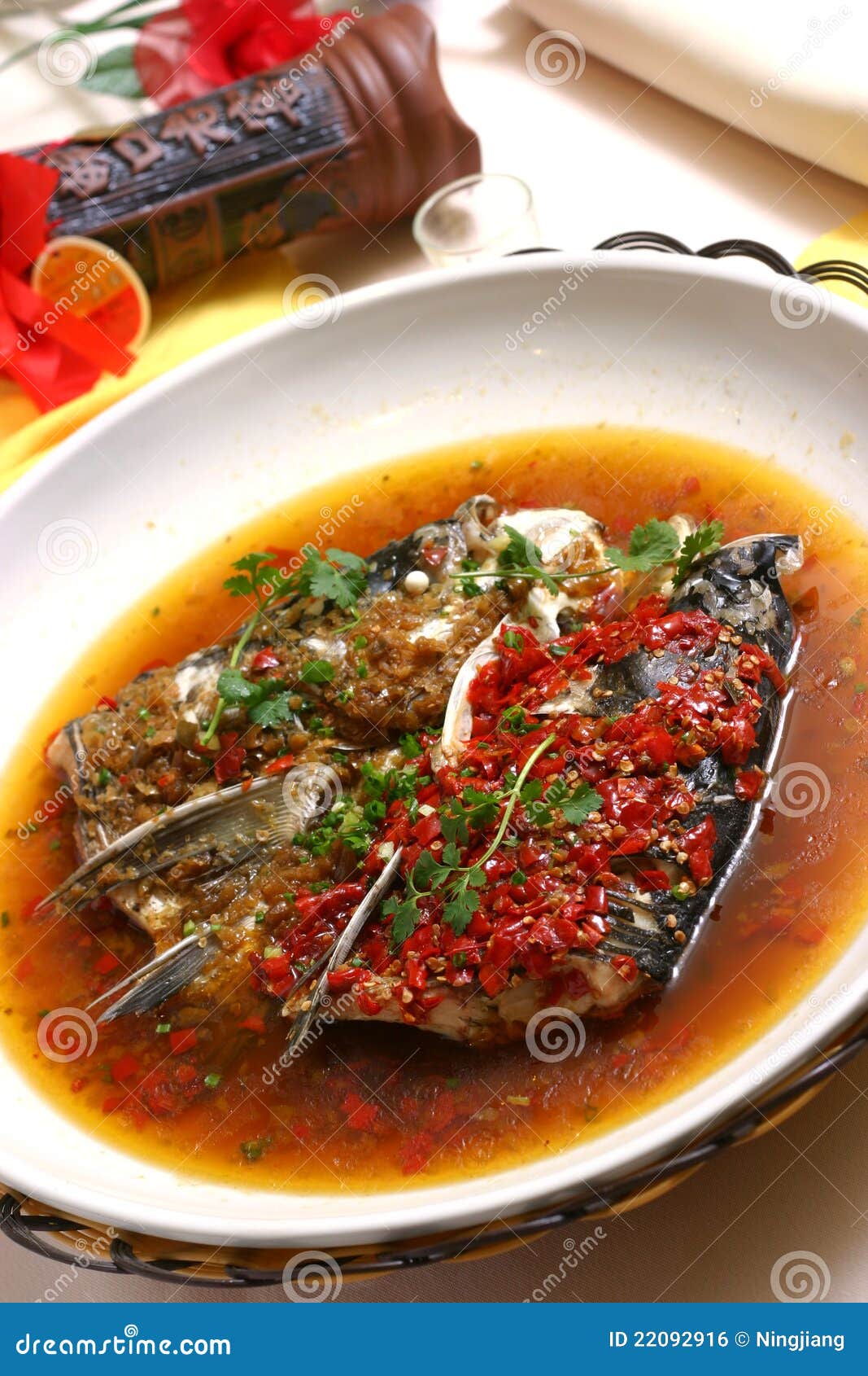 Steamed Fish Head with Chopped Pepper Stock Photo - Image of chilli ...