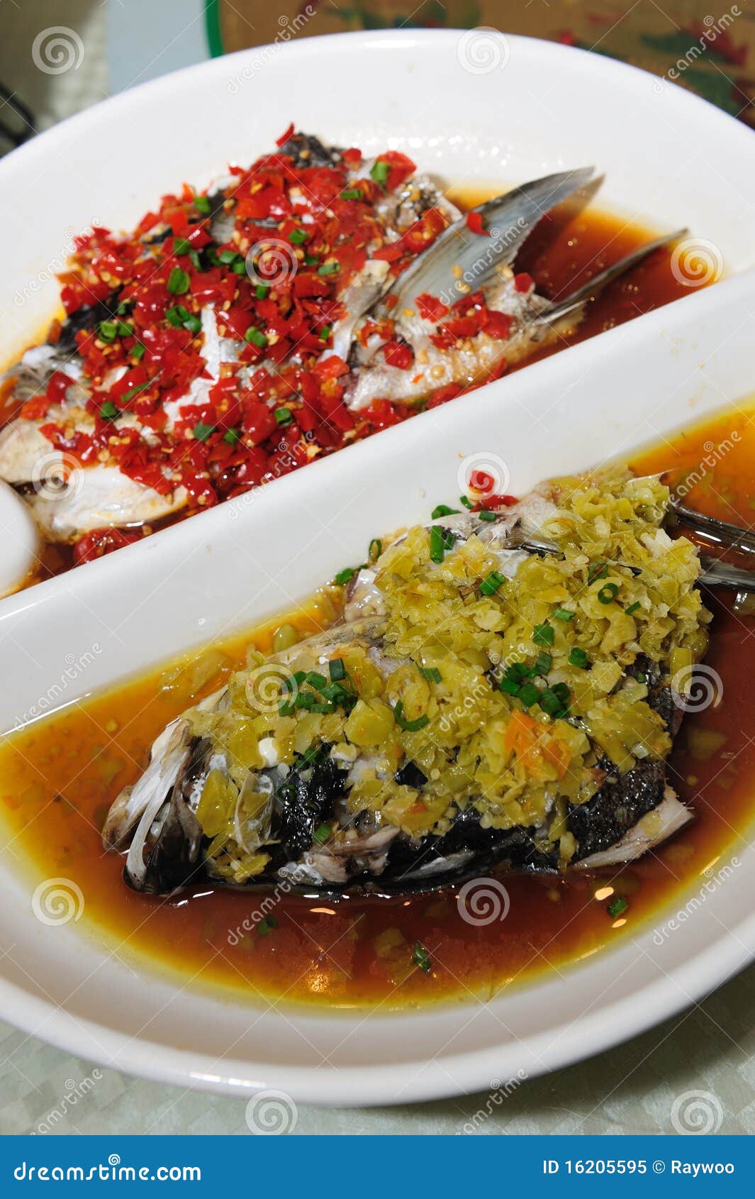 Steamed Fish Head with Diced Hot Red Peppers Stock Image - Image of ...