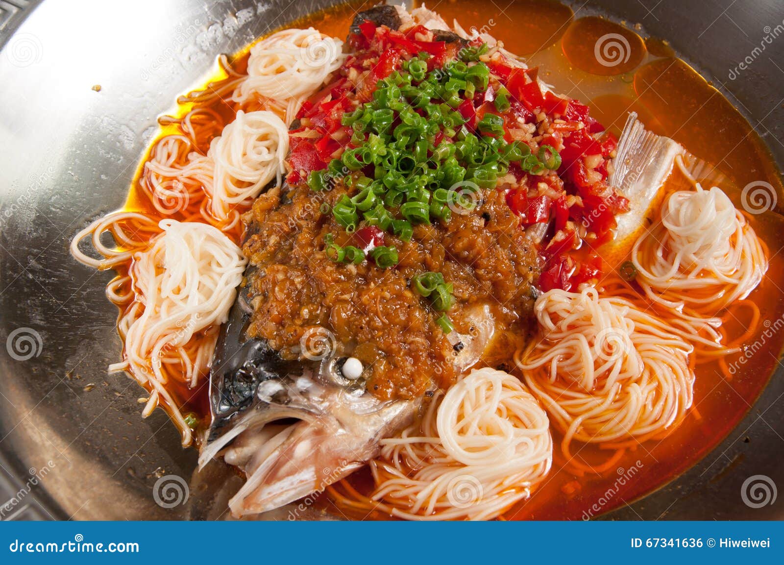 Steamed Fish Head with Diced Hot Red Peppers Stock Photo - Image of ...