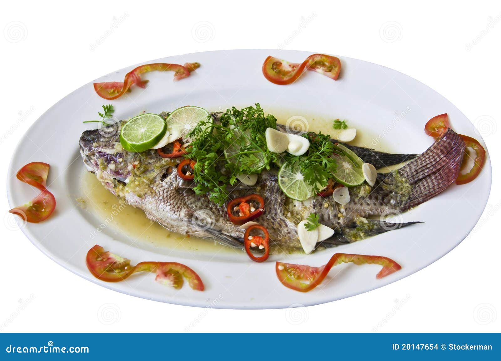 Steamed fish with lemon. stock photo. Image of garnish - 20147654