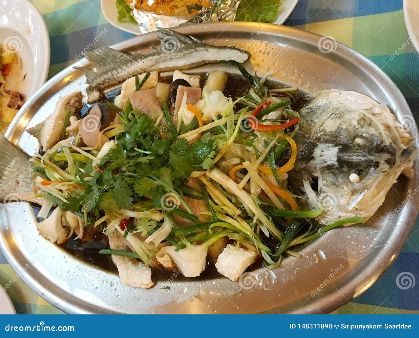 Steamed Fish with Lemon and Herb, Thai Food Stock Photo - Image of ...