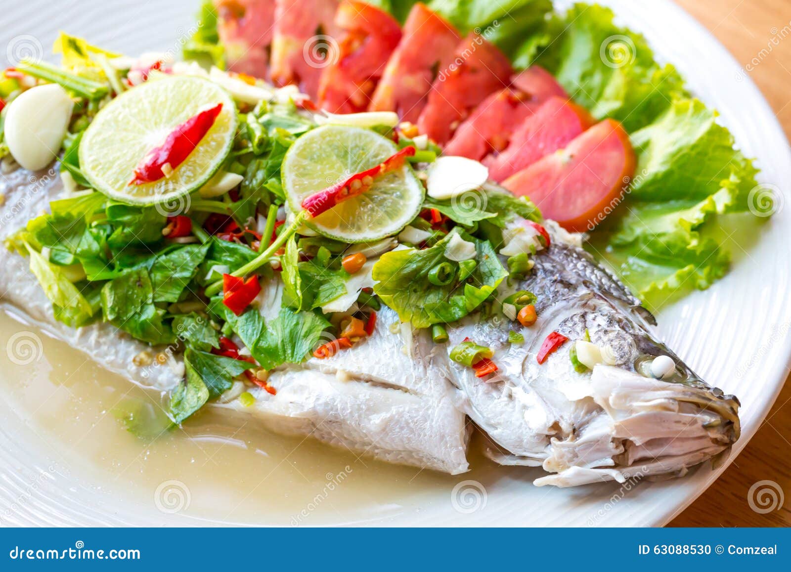 Steamed Fish in Lemon Sauce Stock Photo - Image of meal, spicy: 63088530