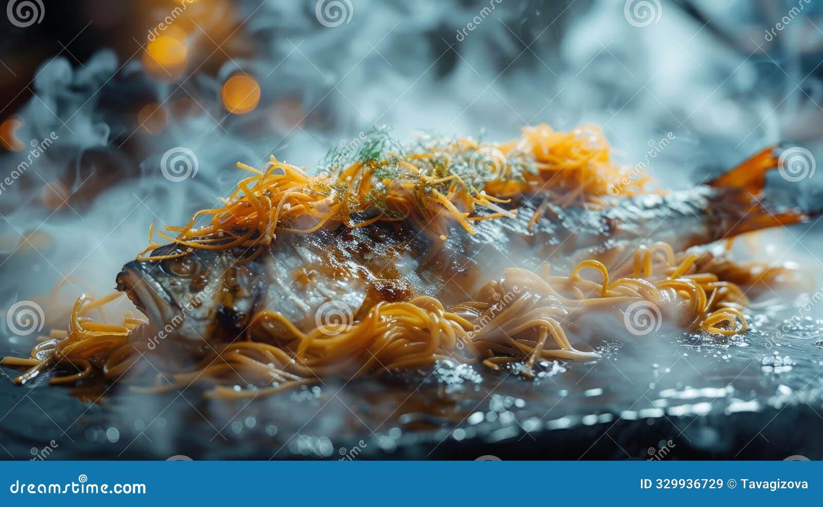 Steamed Fish with Noodles and Garnish - Generative Ai Stock ...