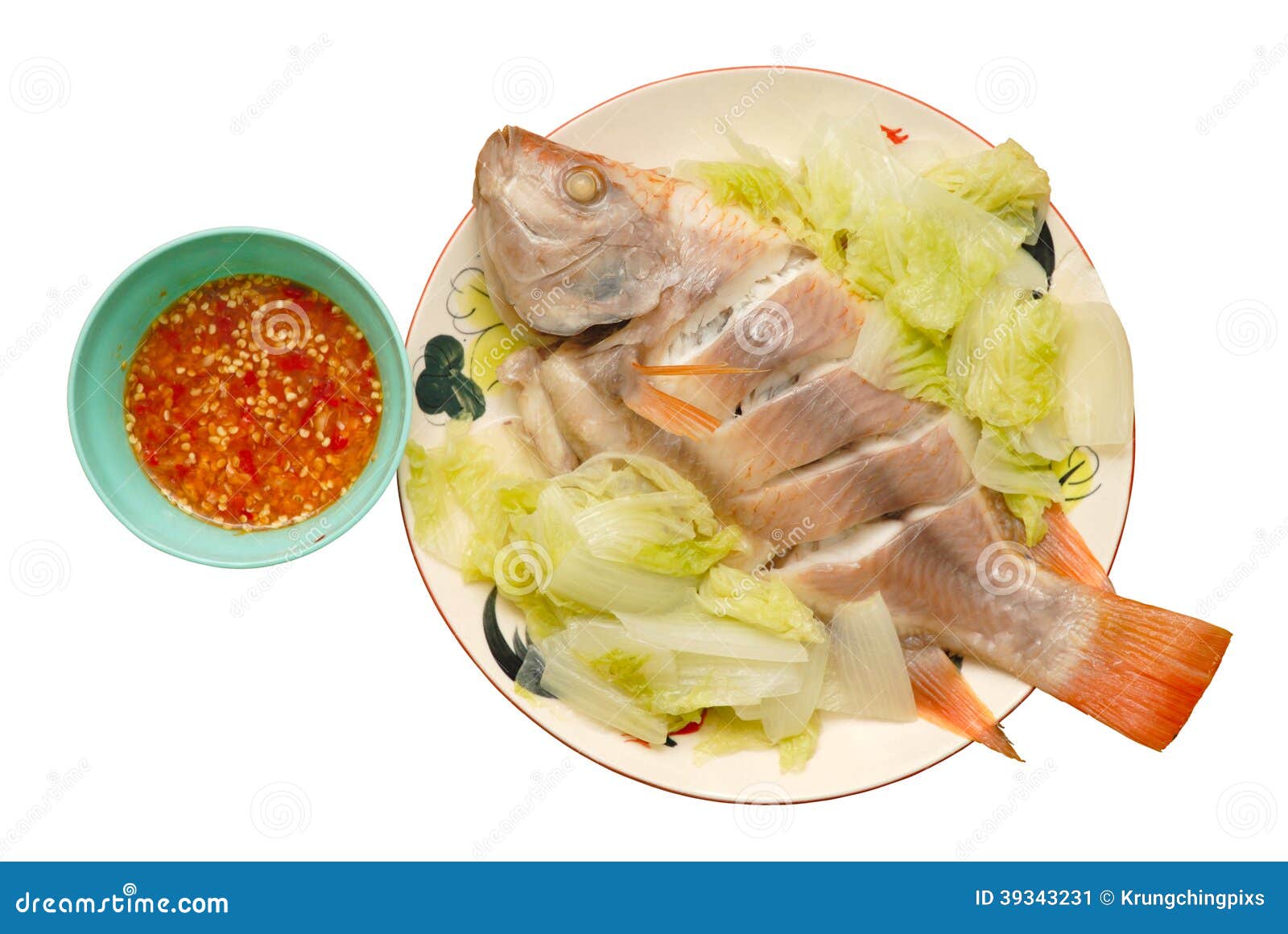 Steamed fish stock image. Image of style, vegetables - 39343231