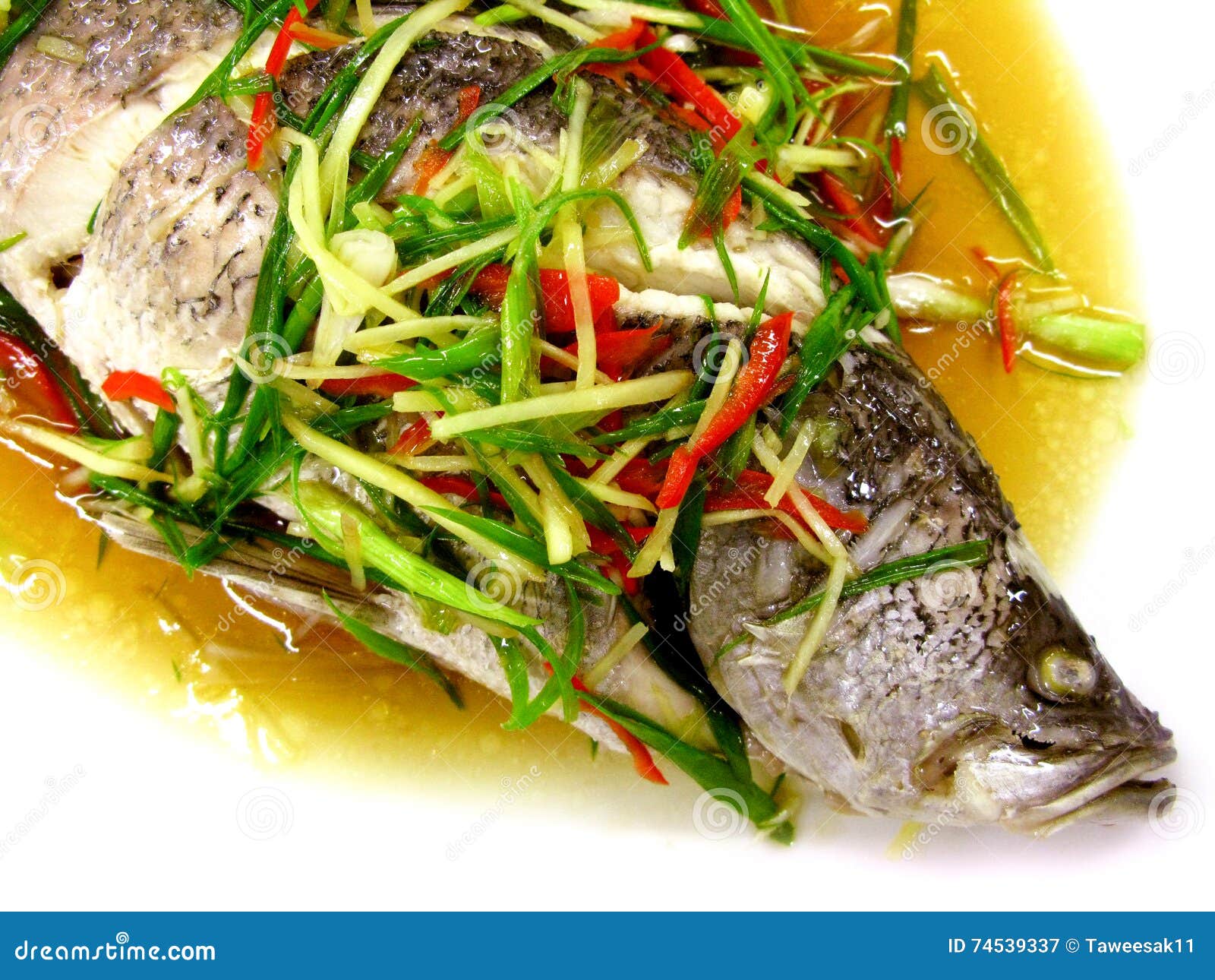 Steamed Fish with Soy and Chilli Sauce Stock Image - Image of onion ...