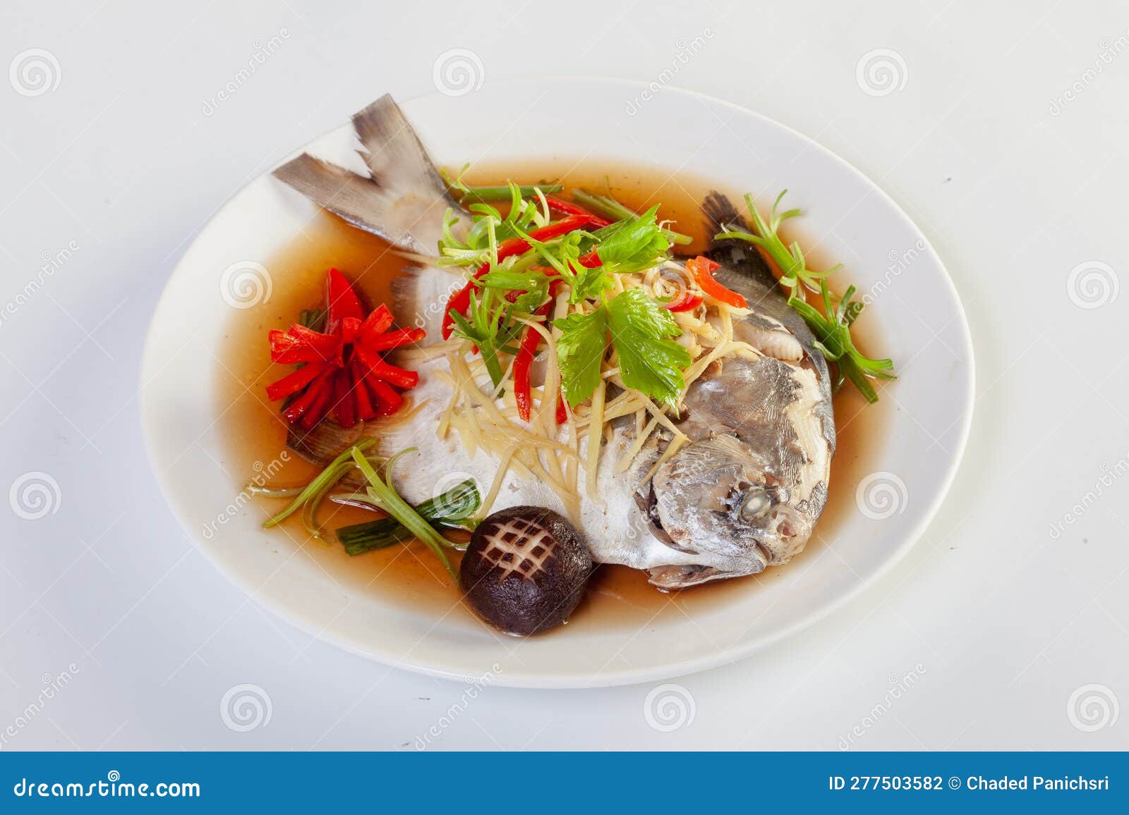 Steamed Fish with Soy Sauce Stock Photo - Image of green, citrus: 277503582