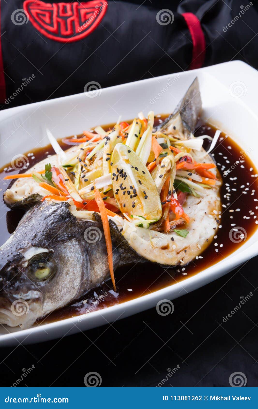 Steamed Fish with Soy Sauce Stock Photo - Image of china, plate: 113081262