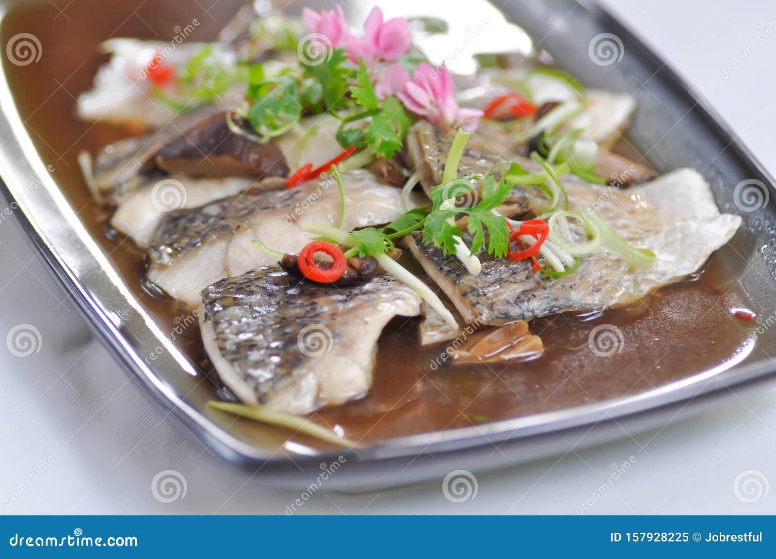 Steamed Striped Snake Head Fish With Mushroom And Slice Ginger Dipping ...