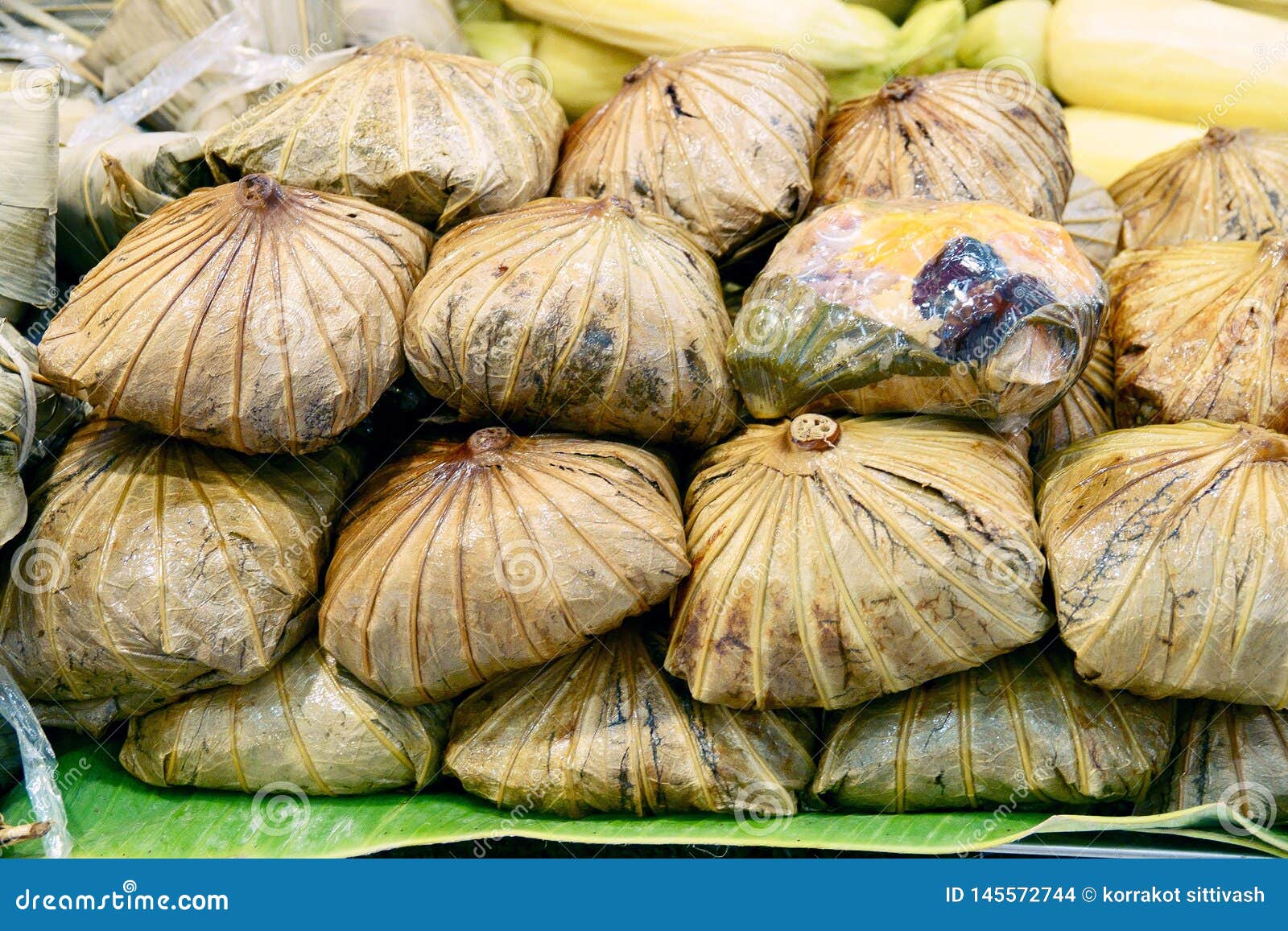 Steamed Fried Rice in Lotus Leaf Close Up Stock Photo - Image of ...