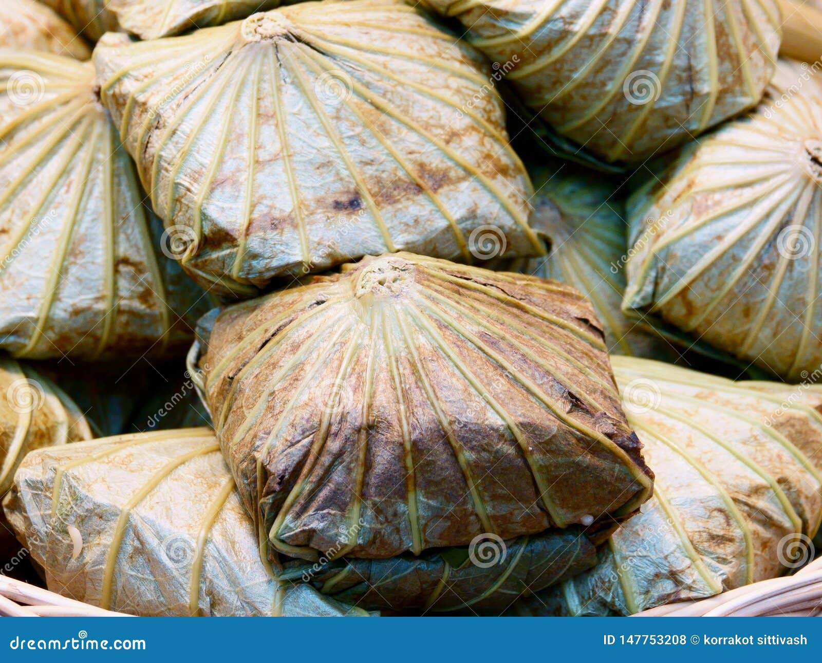 Steamed Fried Rice in Lotus Leaf Close Up Stock Photo - Image of ...