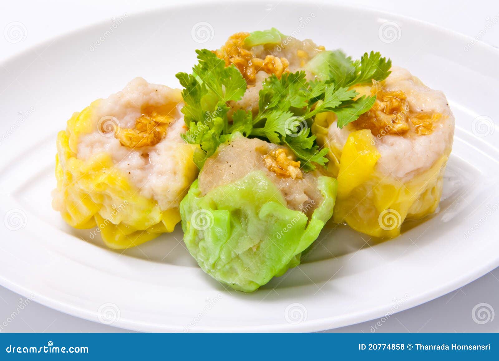 Steamed Green and Yellow Dumplings Stock Photo - Image of flour, green ...