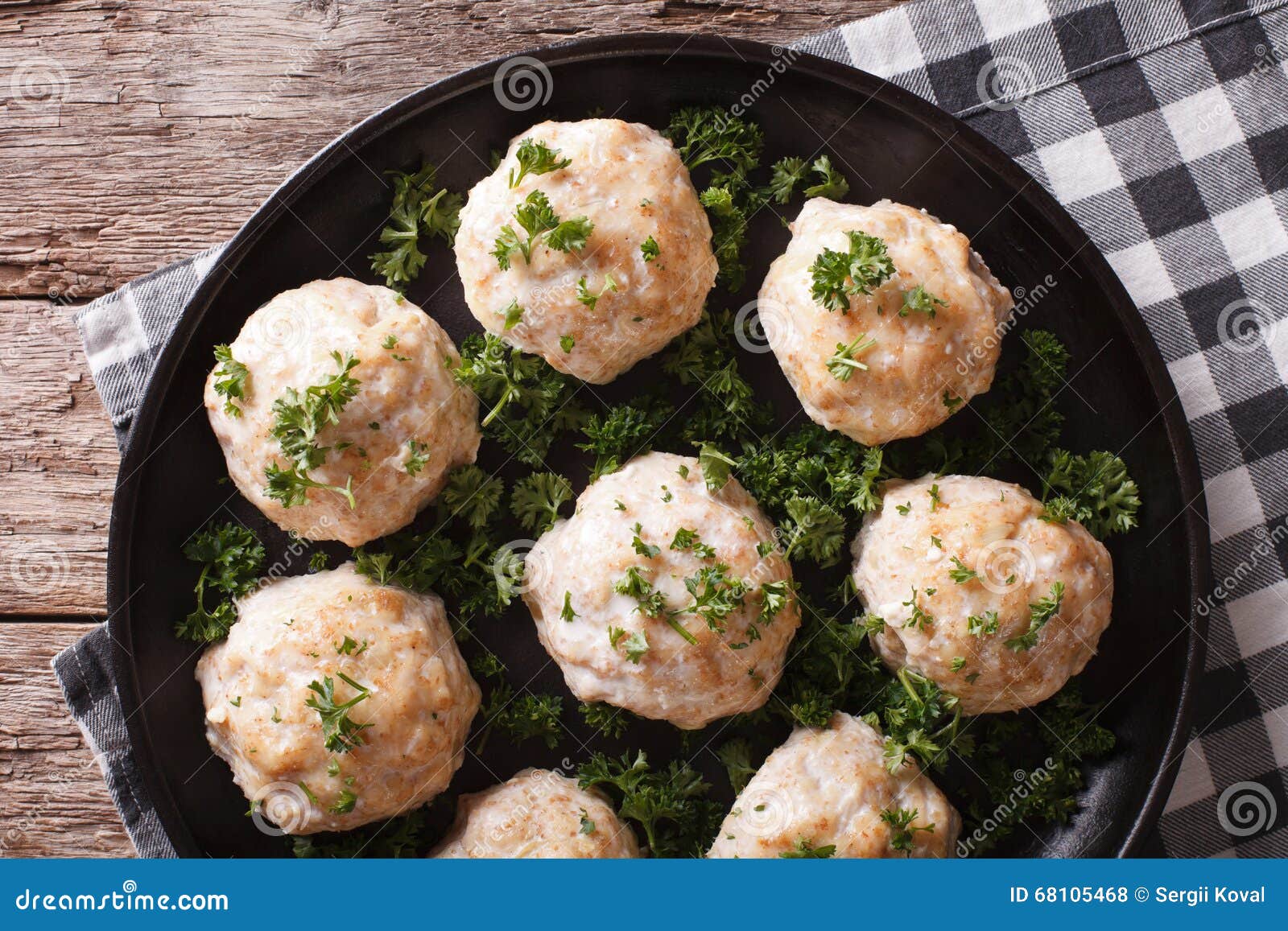 Steamed Meatballs with Parsley on the Table. Horizontal Top View Stock ...