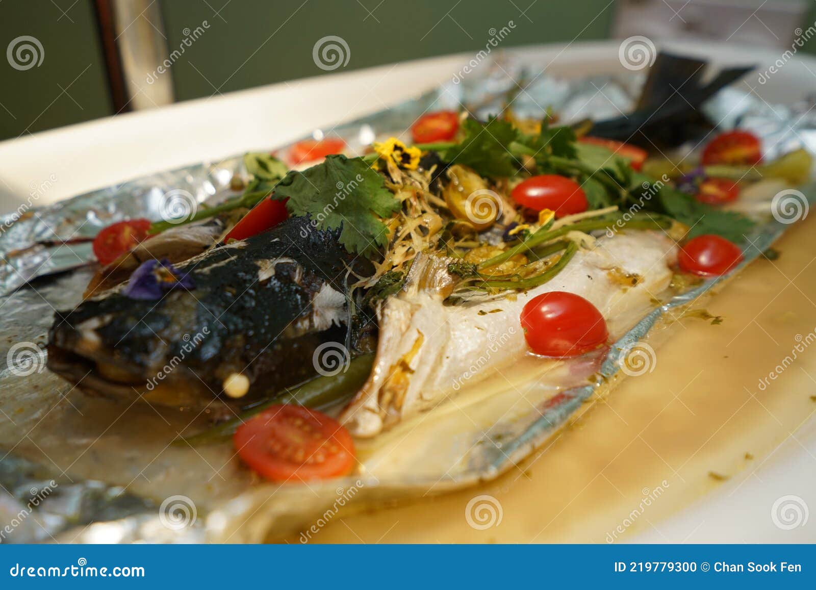 Steamed Patin Fish stock photo. Image of food, dish - 219779300