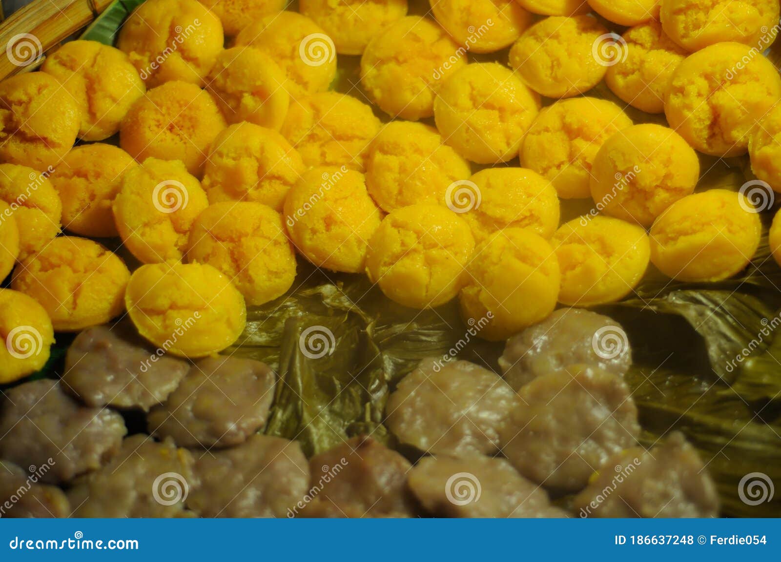 Steamed Rice Cakes on Banana Leaves Stock Photo - Image of banana ...