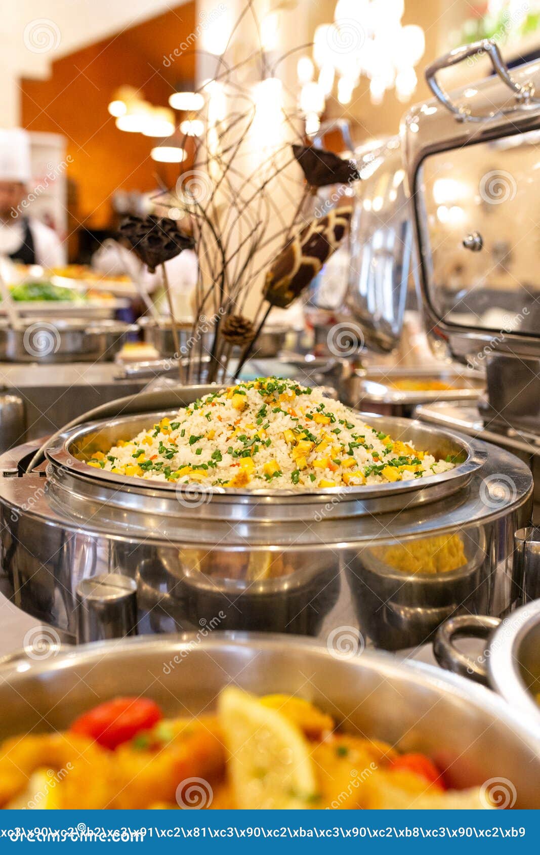 Steamed Rice with Corn and Green Onions in a Saucepan Stock Image ...