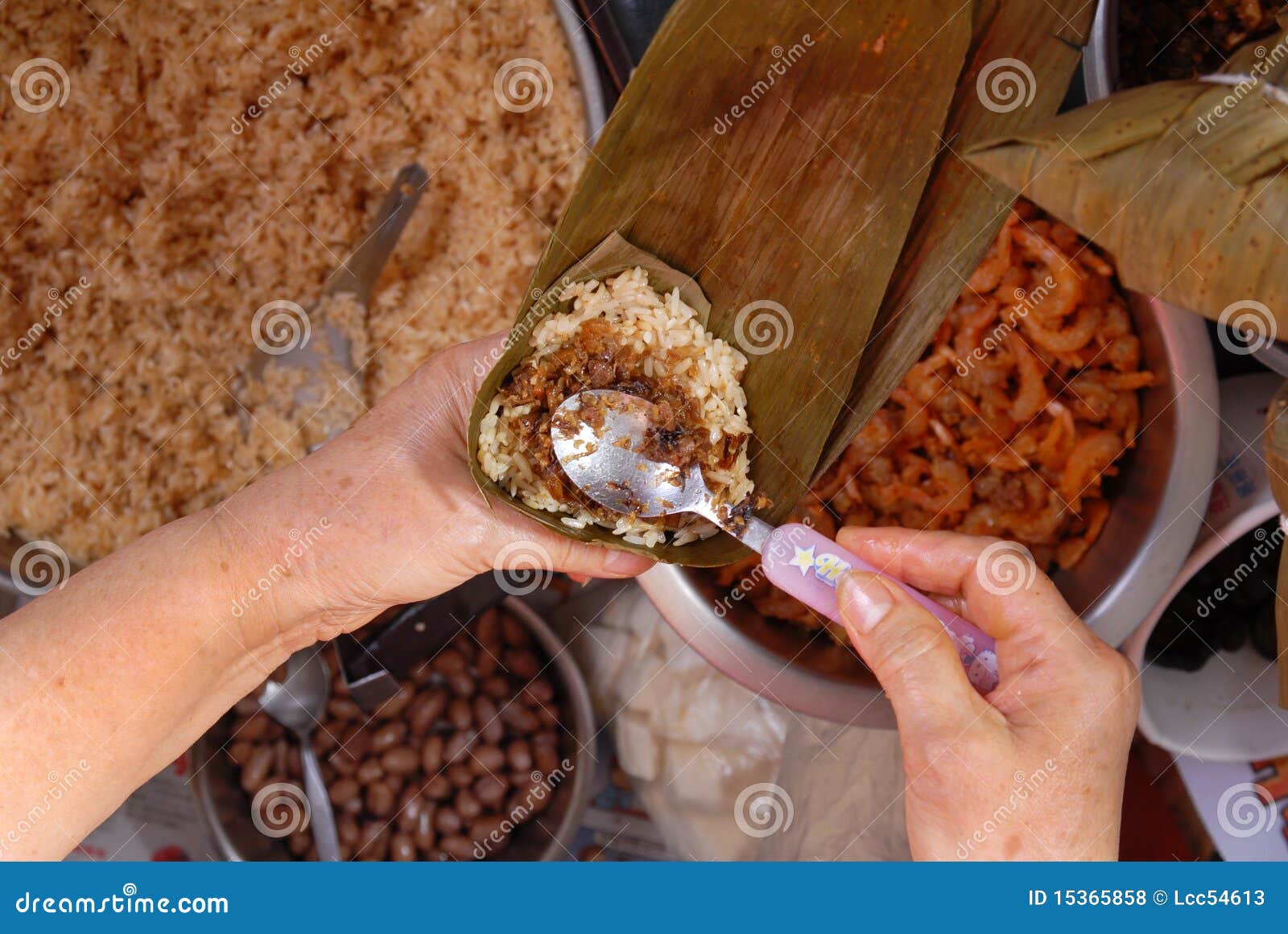 Steamed rice dumpling stock photo. Image of leaf, meat - 15365858