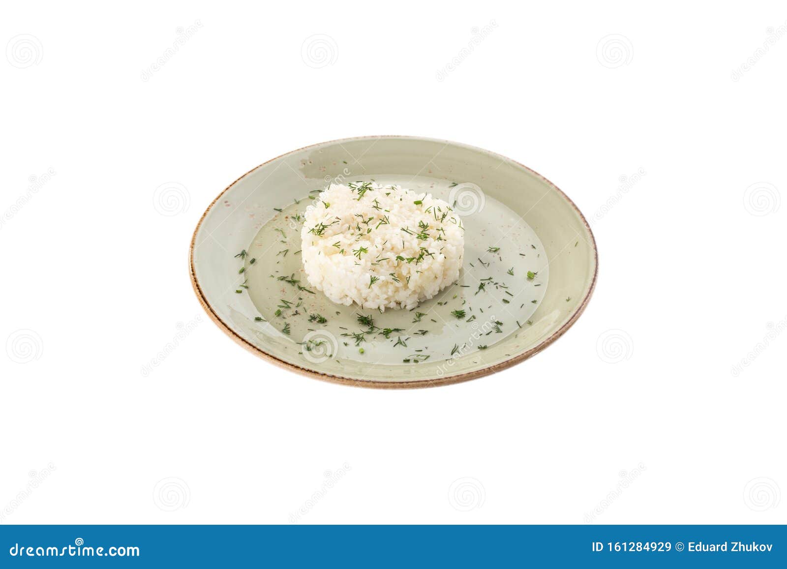 Steamed Rice on Grey Plate Isolated on White Background Stock Image ...