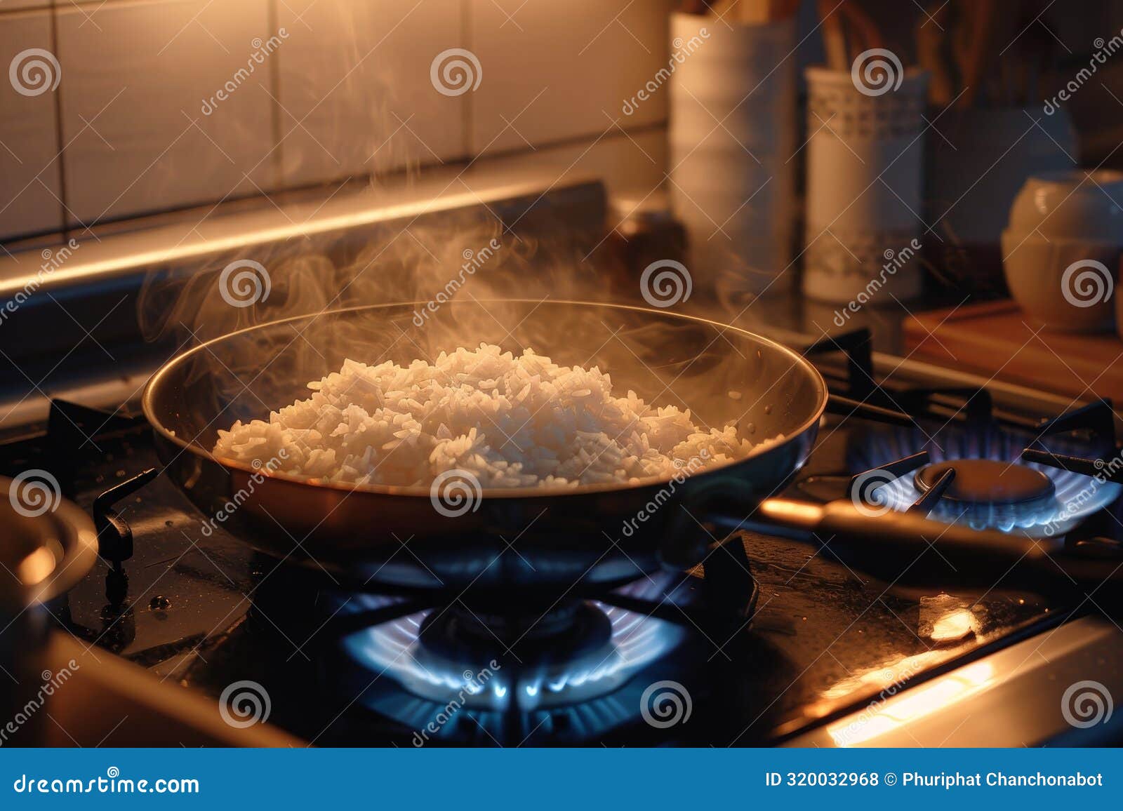 Steamed Rice in a Pan with Steam Floating Around with Generative AI ...