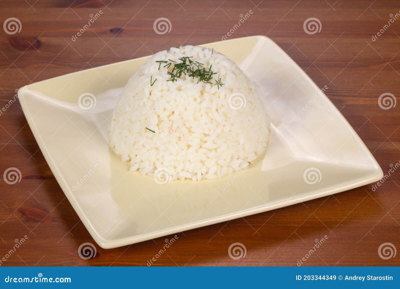 Steamed rice in the plate stock image. Image of wooden - 203344349
